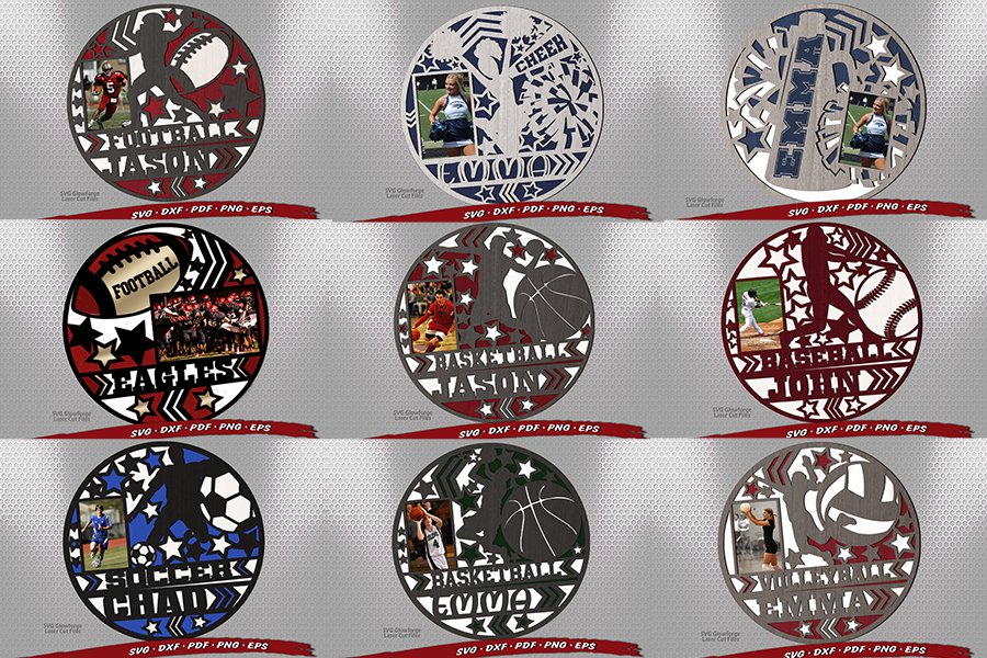Monogram Sports SVG Bundle | Picture Frame Laser Cut Files