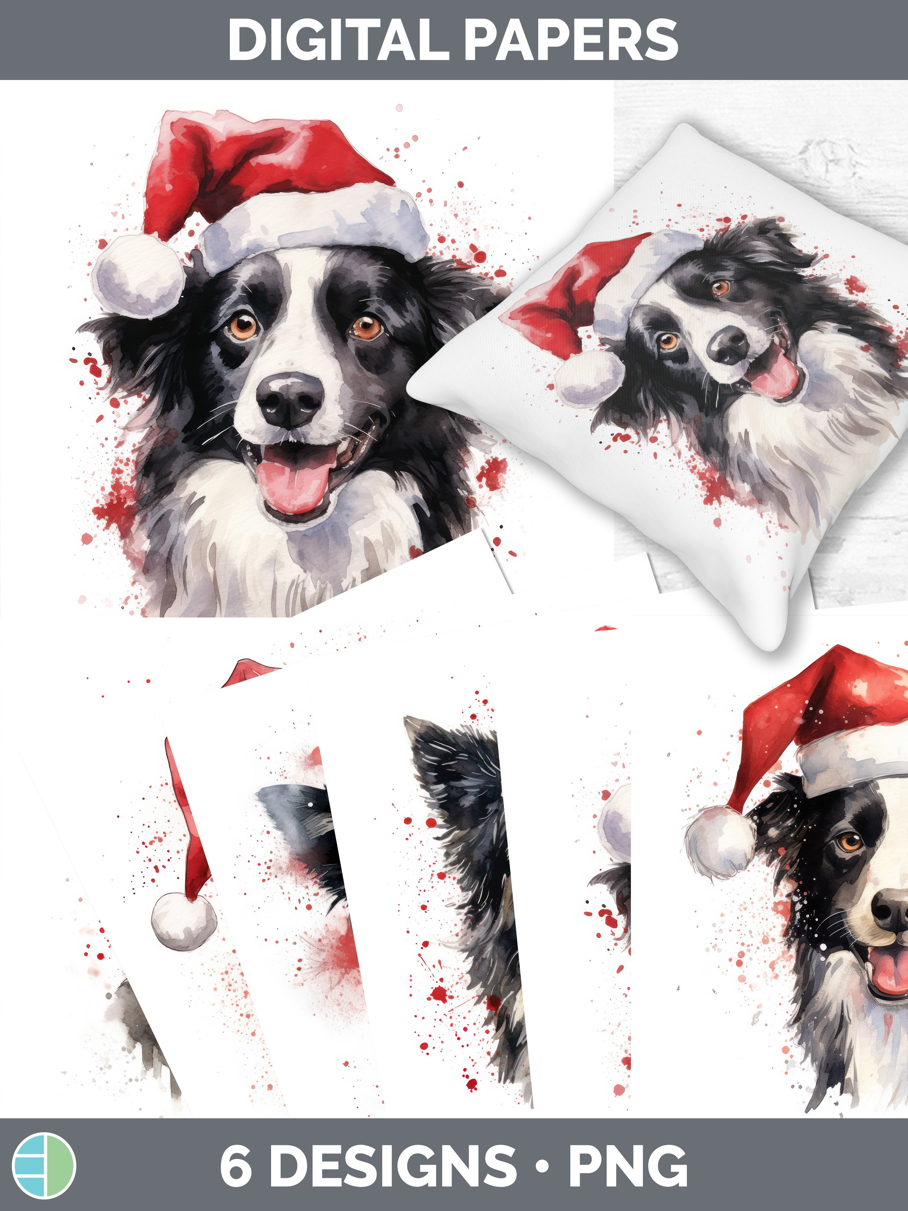 Christmas Santa Hat Border Collie Dog Paper Backgrounds | Di