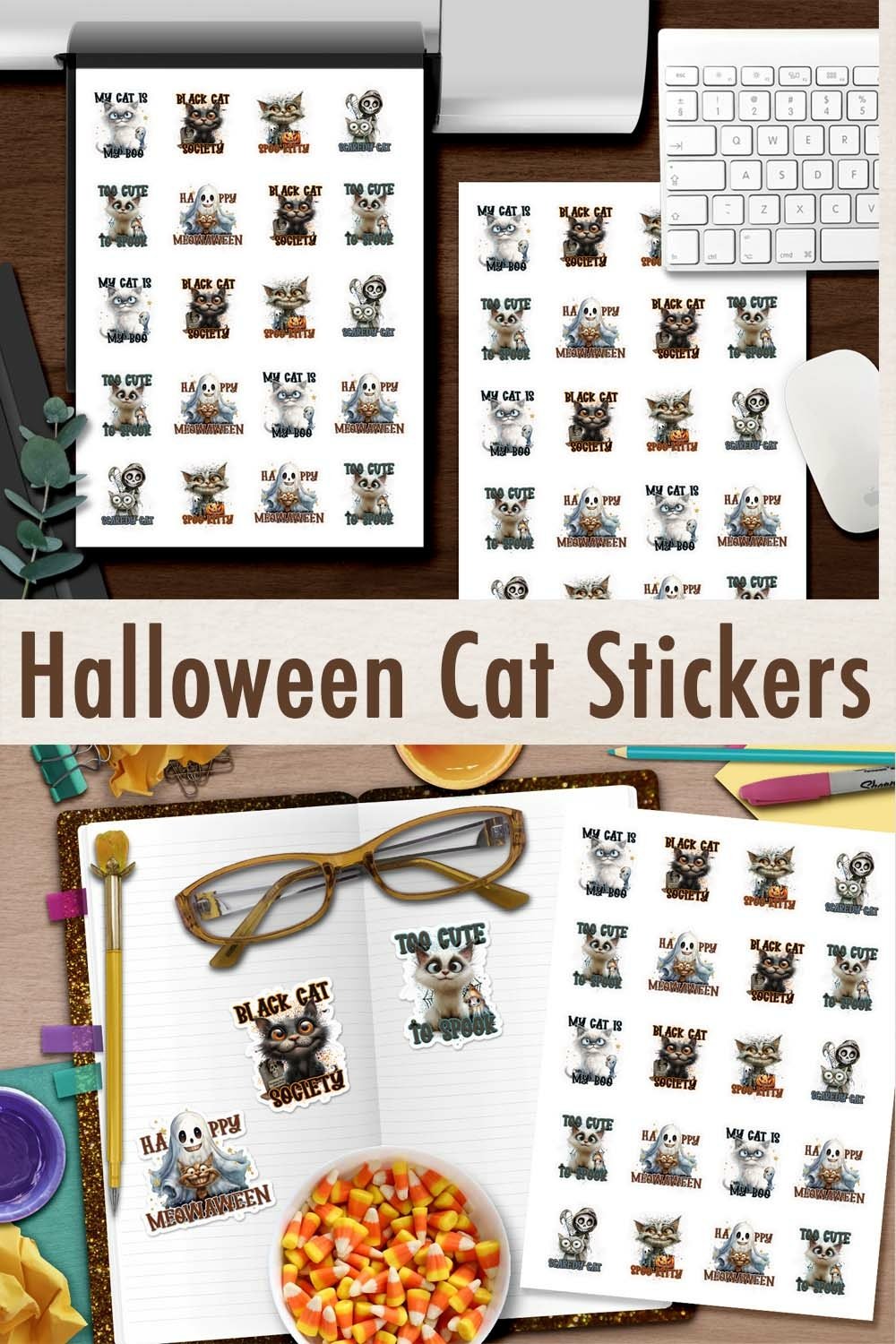 Adorable Halloween Cat Stickers