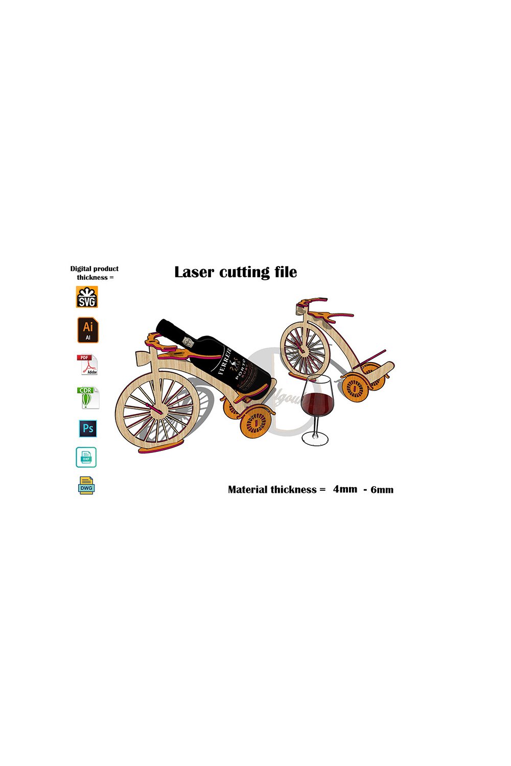 Wine and glasses Rack Bicycle SVG 4mm , 6mm