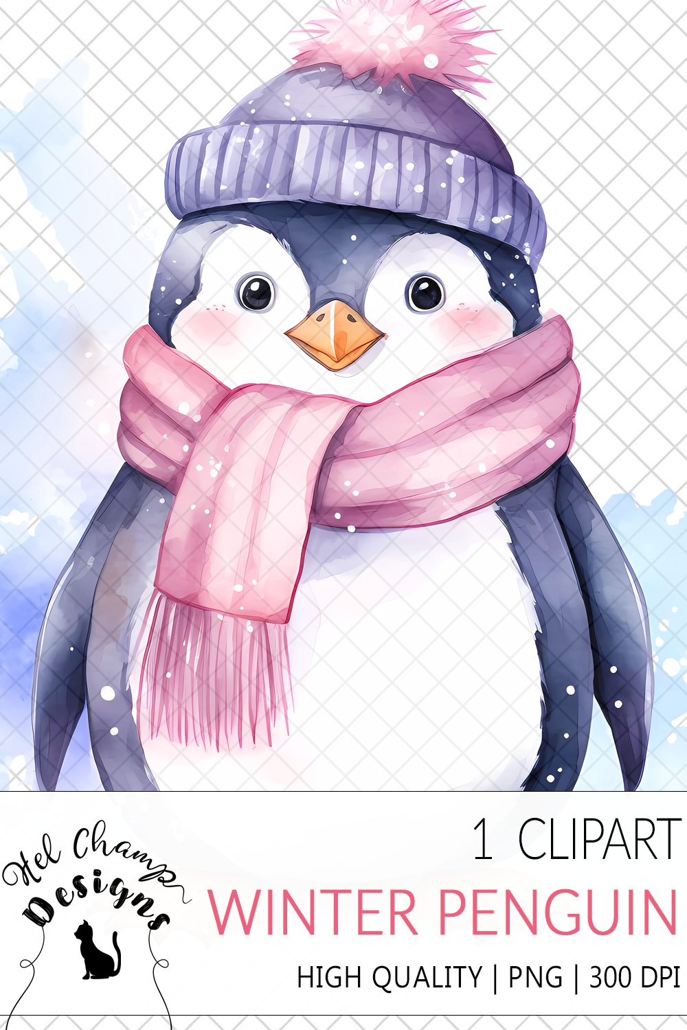 Winter penguin pink scarf transparent clipart