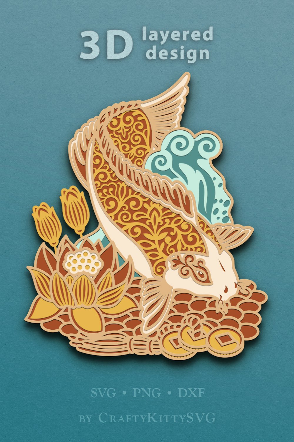 3D Koi Fish SVG, Koi Carp SVG, Wealth Lucky Japanese Fish