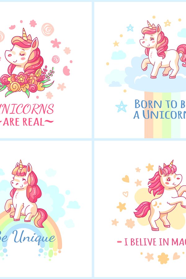 Fairy unicorn poster. Sweet rainbow magic unicorns from happ