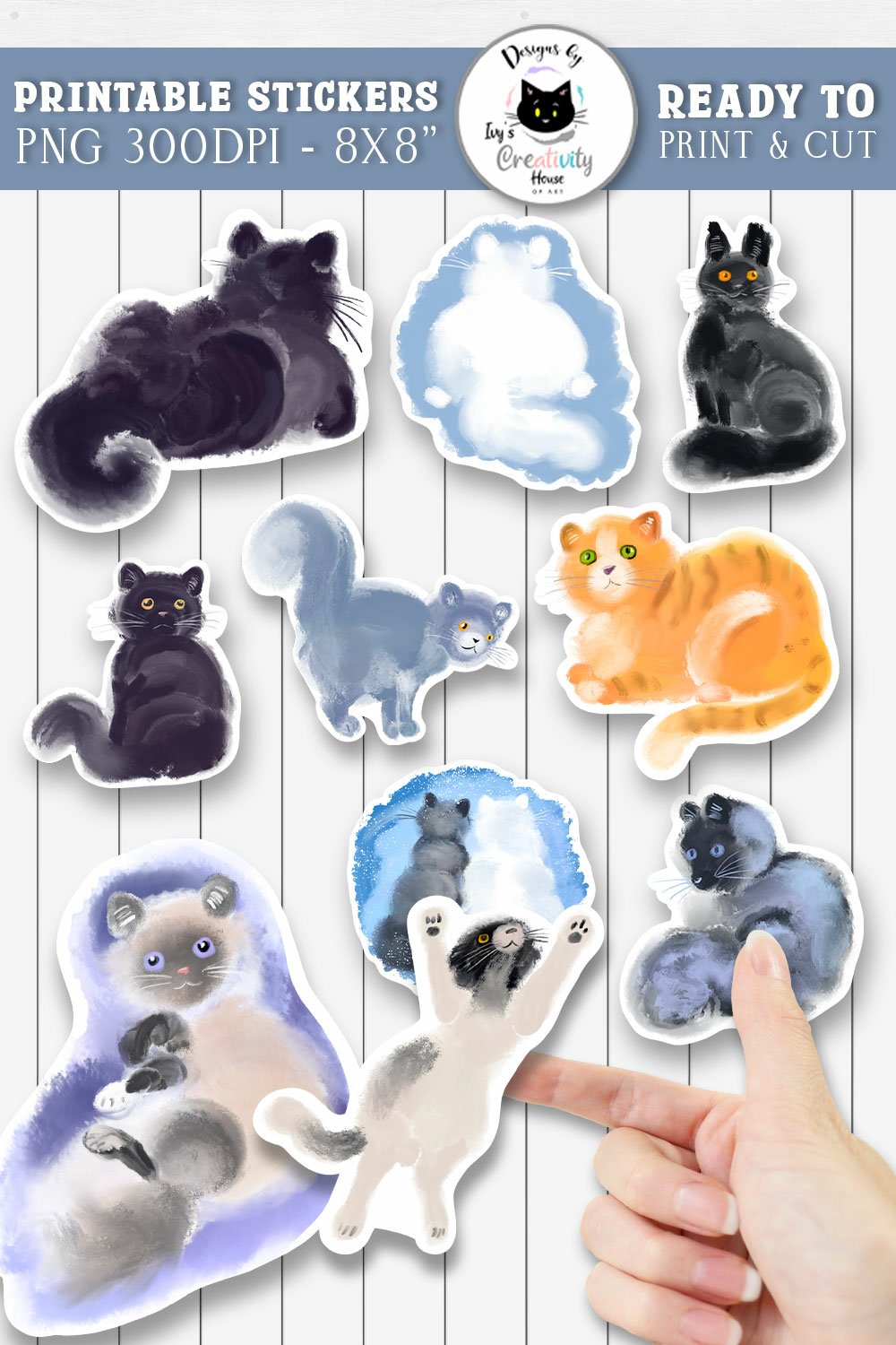Watercolor Cat Sticker Pack | Cute Animal Stickers