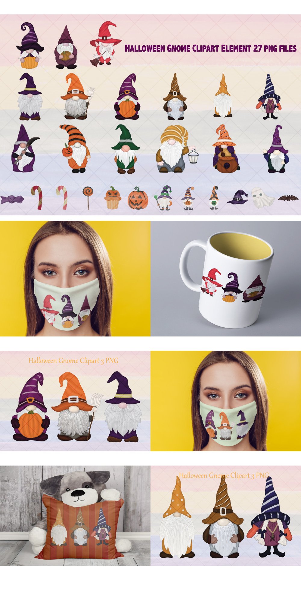 Halloween Gnome Clipart Watercolor Element 27 png files