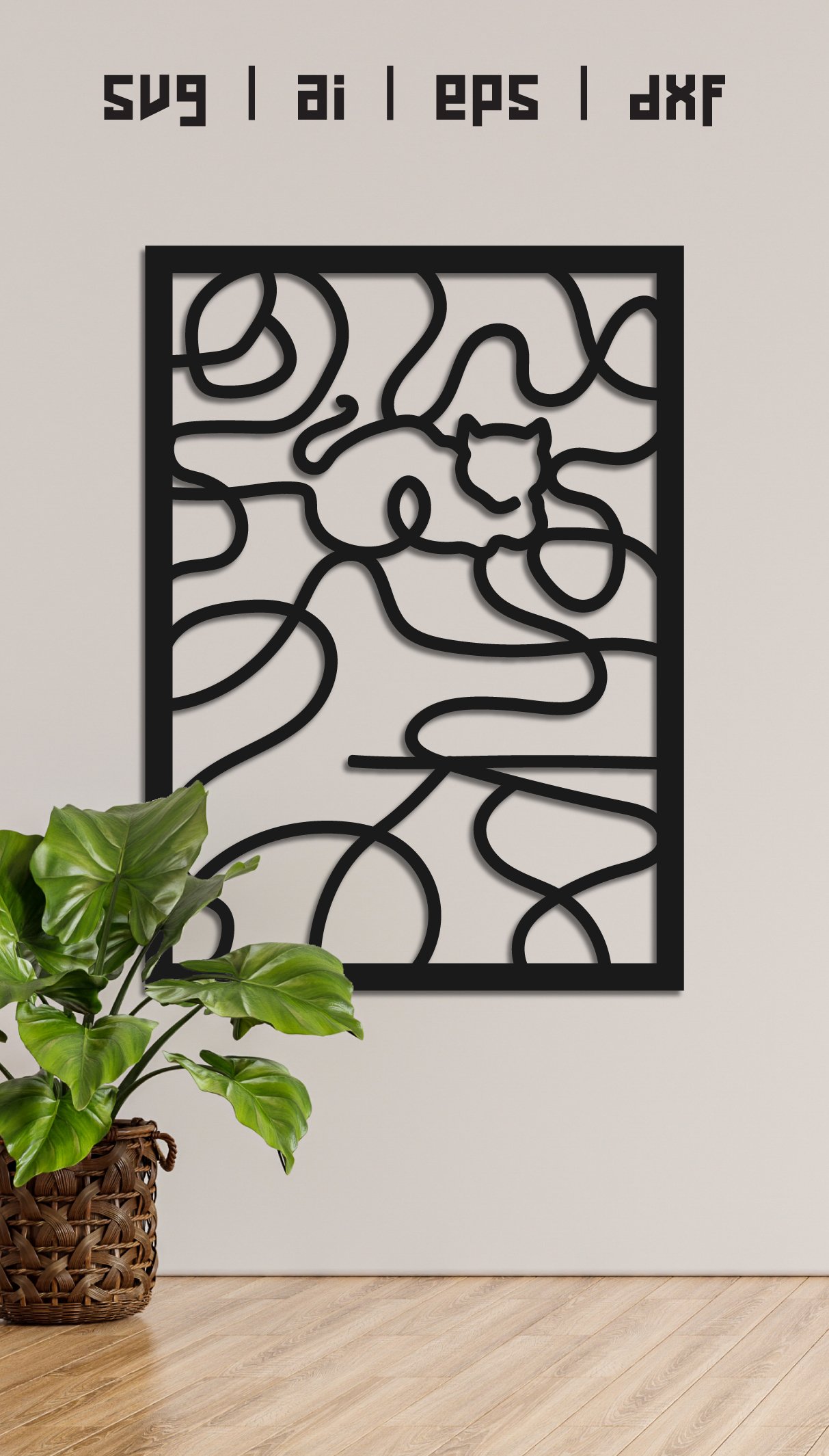 SVG Line Cat - Interior Decoration Line Animals Frame