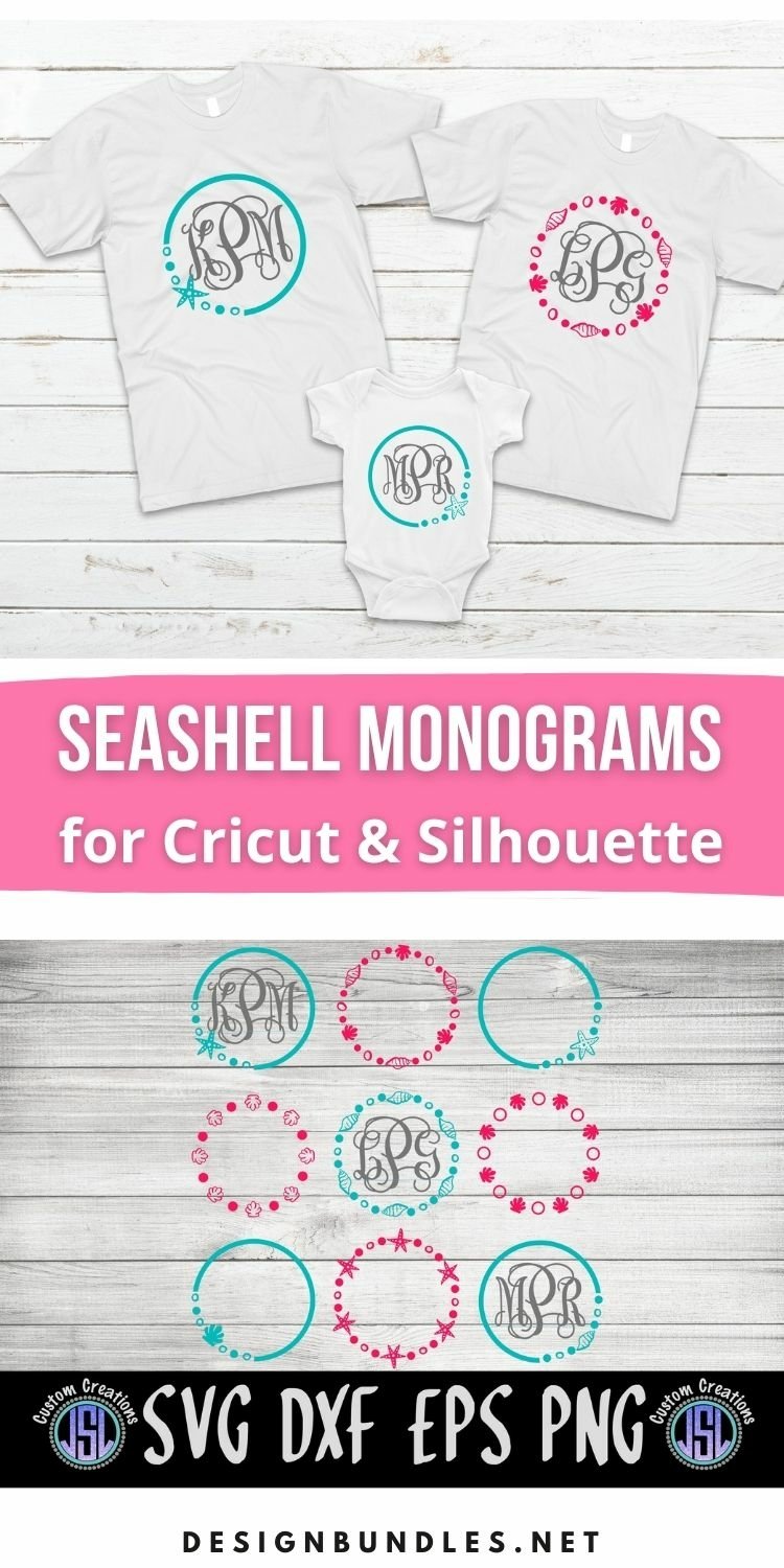 Seashell Circle Monogram Frames | Set of 9 | SVG DXF EPS PNG