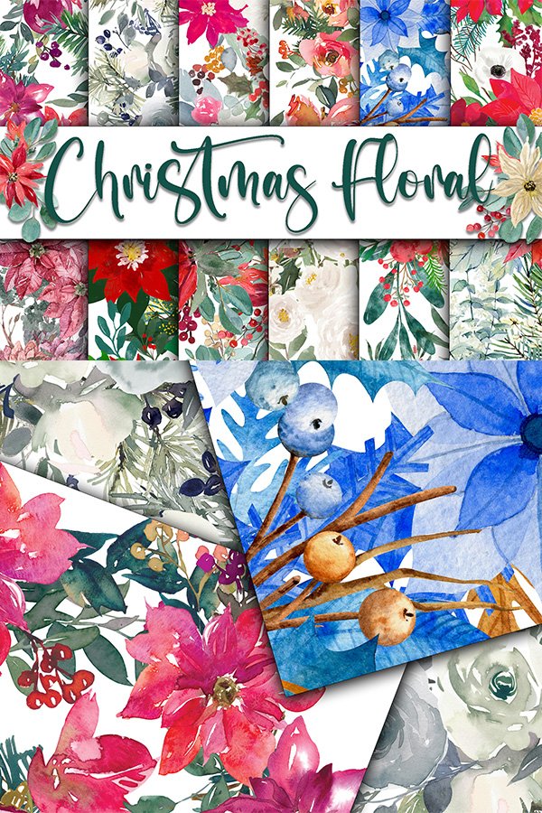 Christmas Floral Digital Papers (1614686)