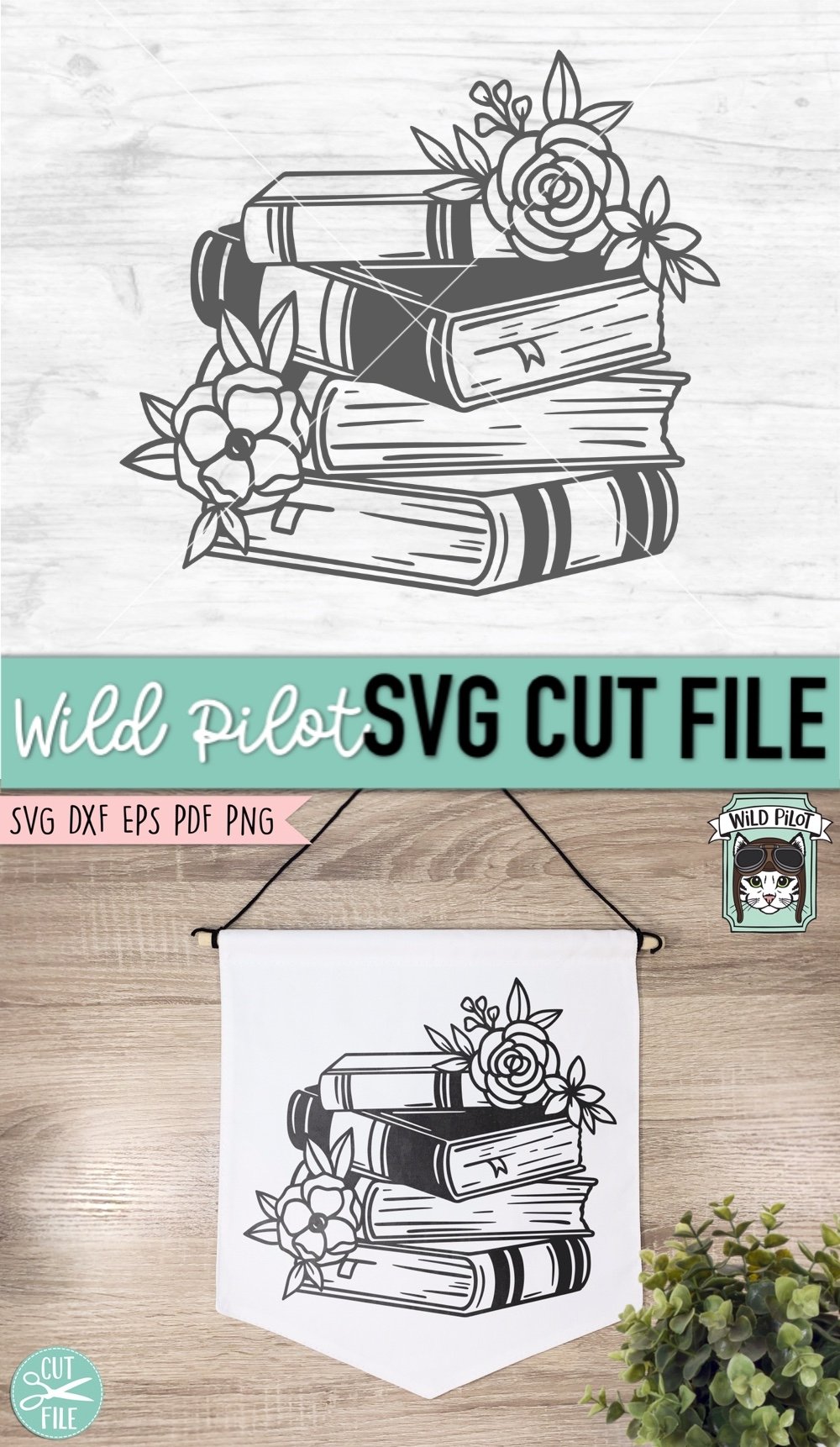 Book SVG, Flowers Books SVG, Reading SVG, Stack of Books SVG