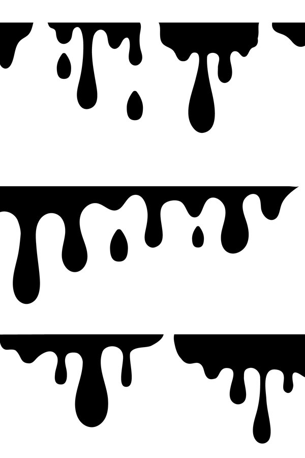 Black dripping elements. Dropping paint, syrup stain melted.