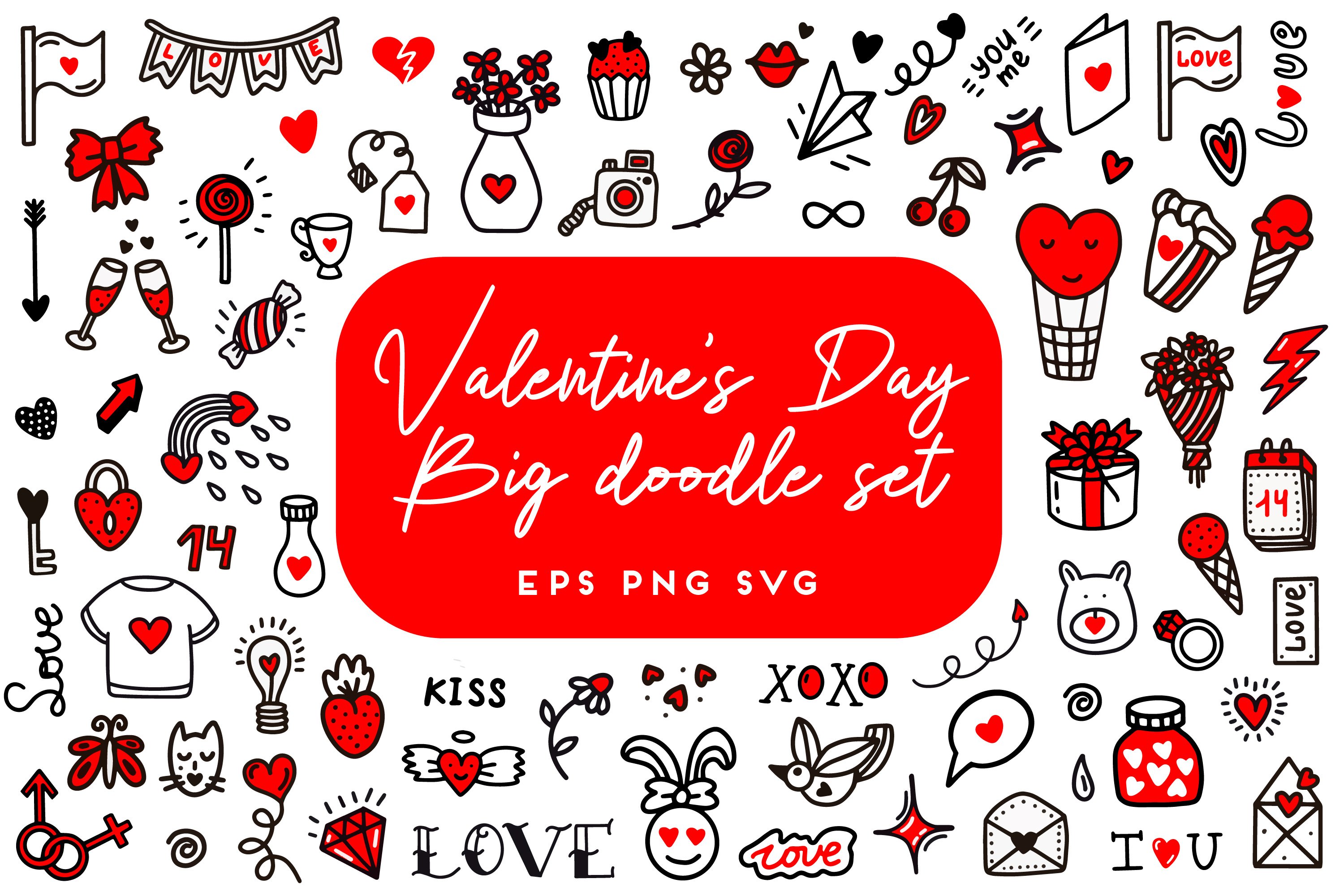 Valentine's day doodle set. Valentine SVG. Love bundle