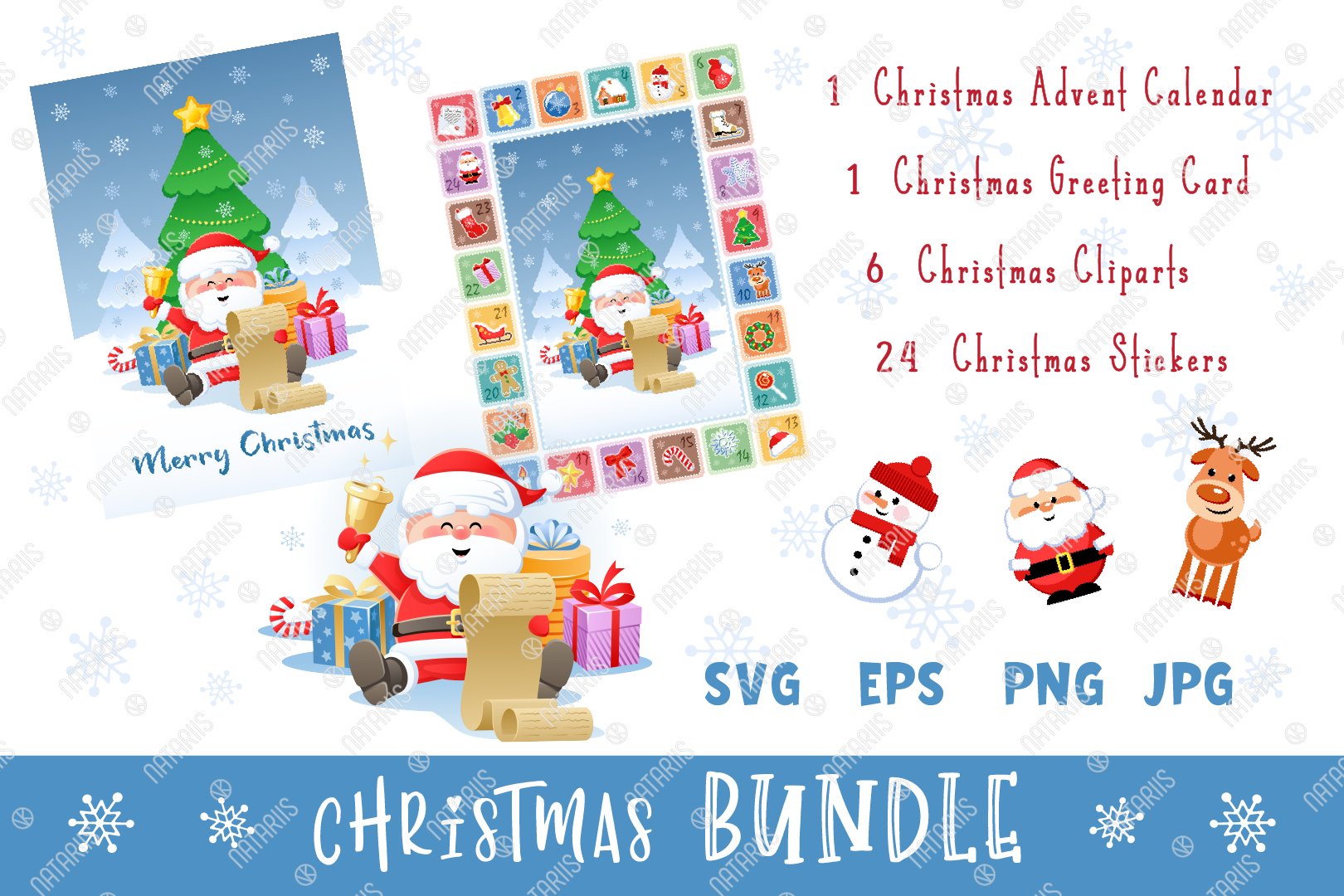 Digital Christmas set with funny Santa.