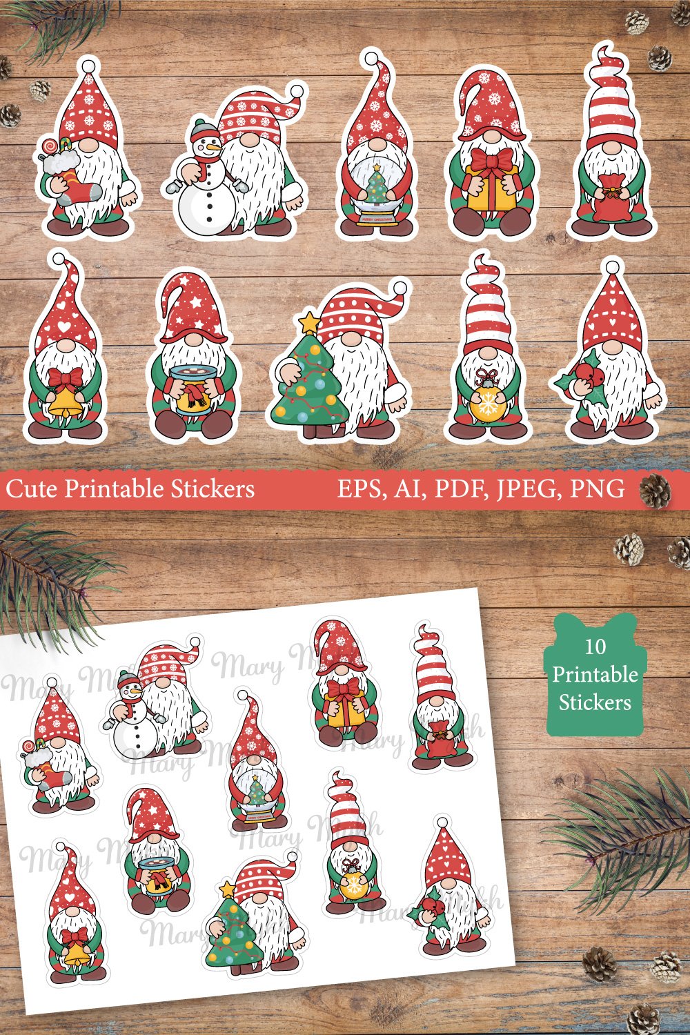 Christmas gnome stickers | Packaging stickers bundle