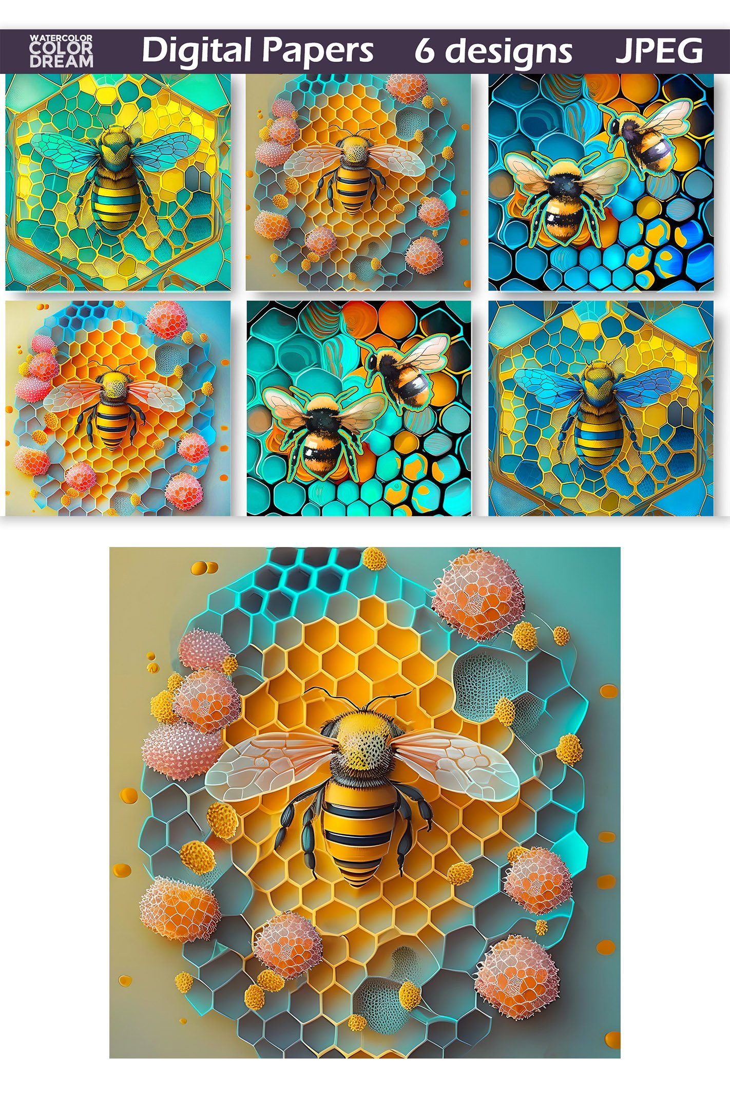 Honeycomb Bee Illustration | Bee Digital Paper
