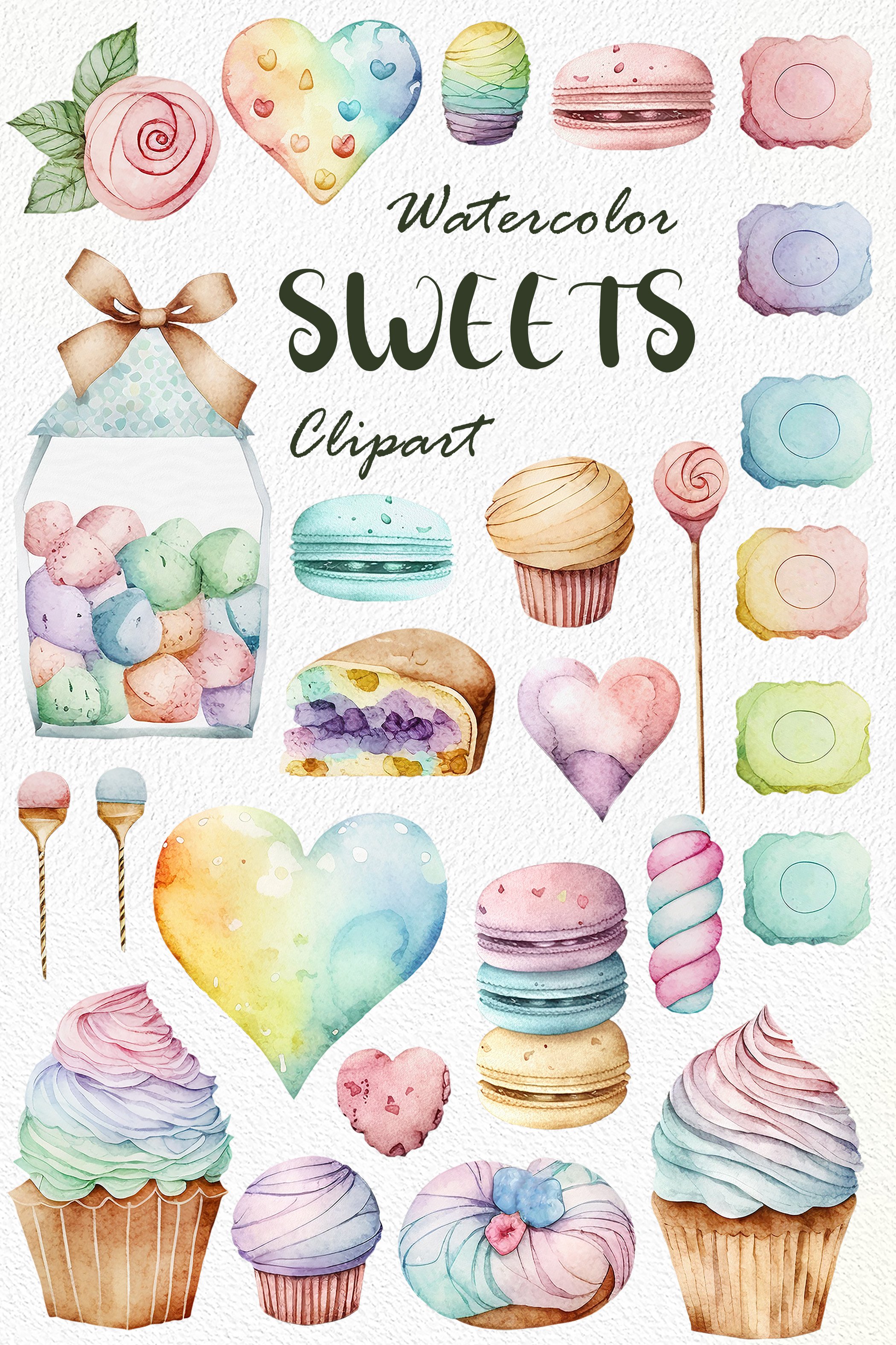 Watercolor sweets clipart, Desserts digital clipart