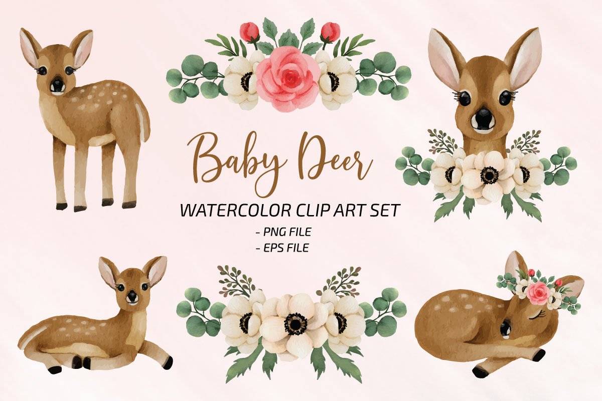 Baby Deer Watercolor Clipart PNG