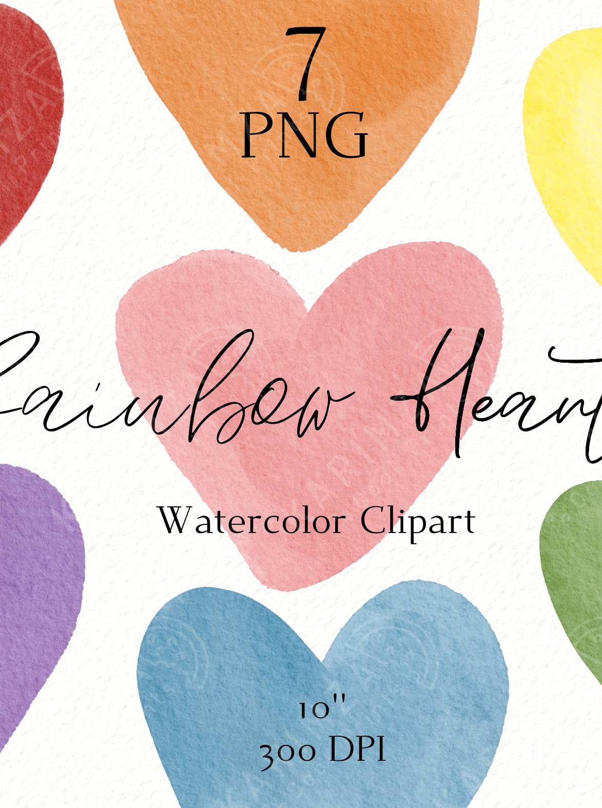 Watercolor hearts clipart, Rainbow Hearts Instant Download