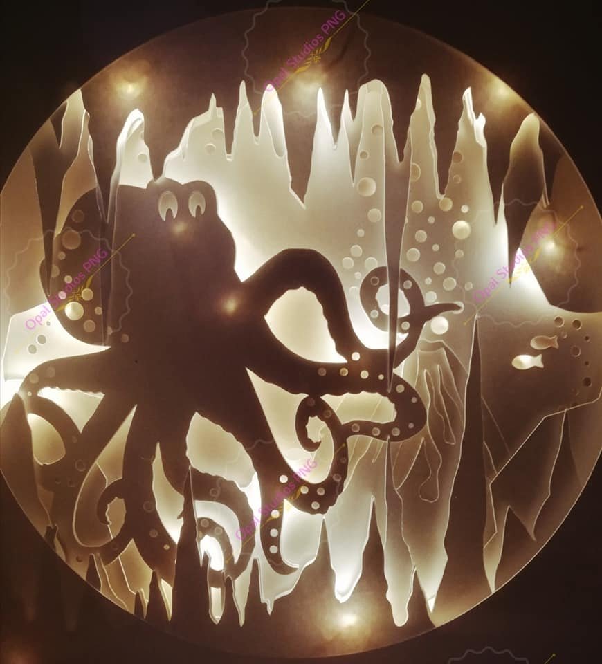 Octopus sea monster ocean 3d layered shadow box light box