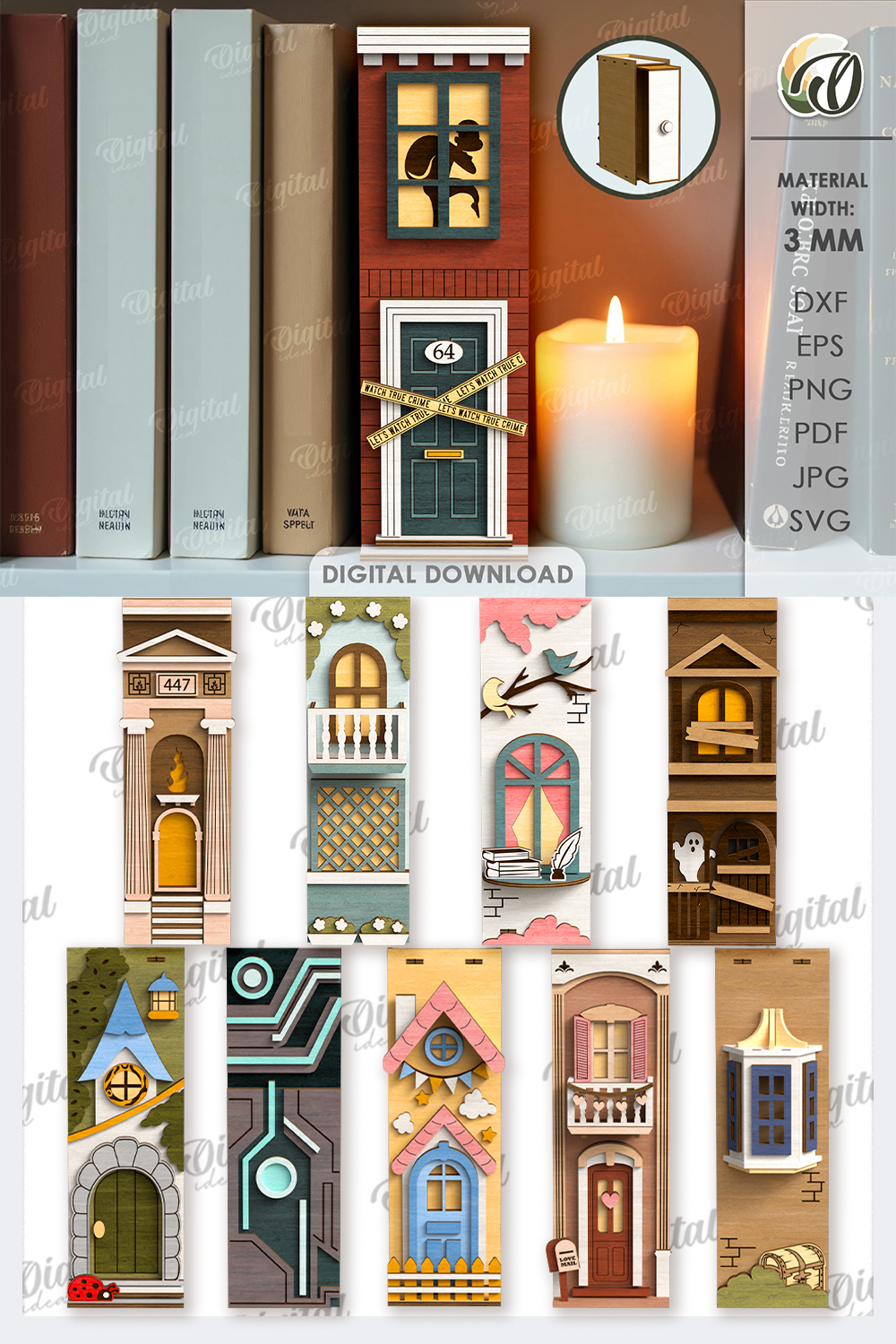 Decorative Book Nooks Bundle Laser Cut. Bookshelf Decor SVG