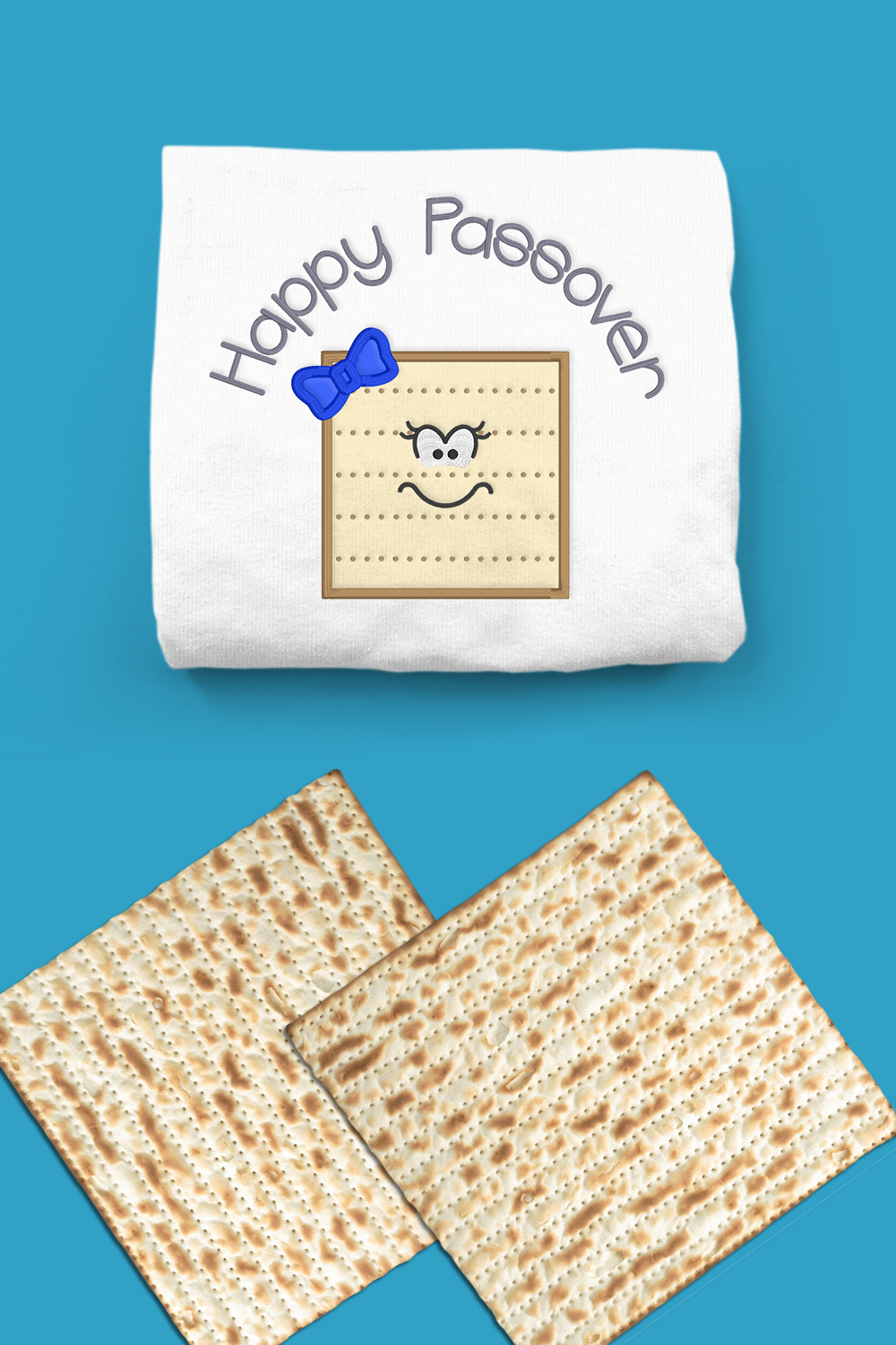 Happy Passover Matzo with Bow Applique Embroidery File
