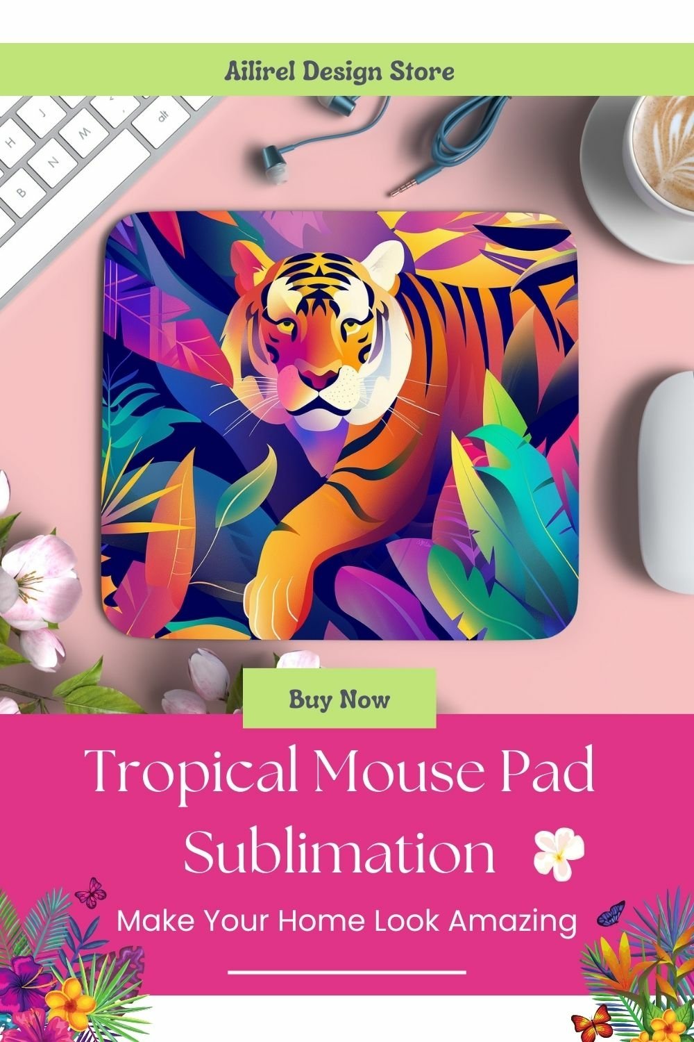 Colorful Tiger Mouse Pad Sublimation Design