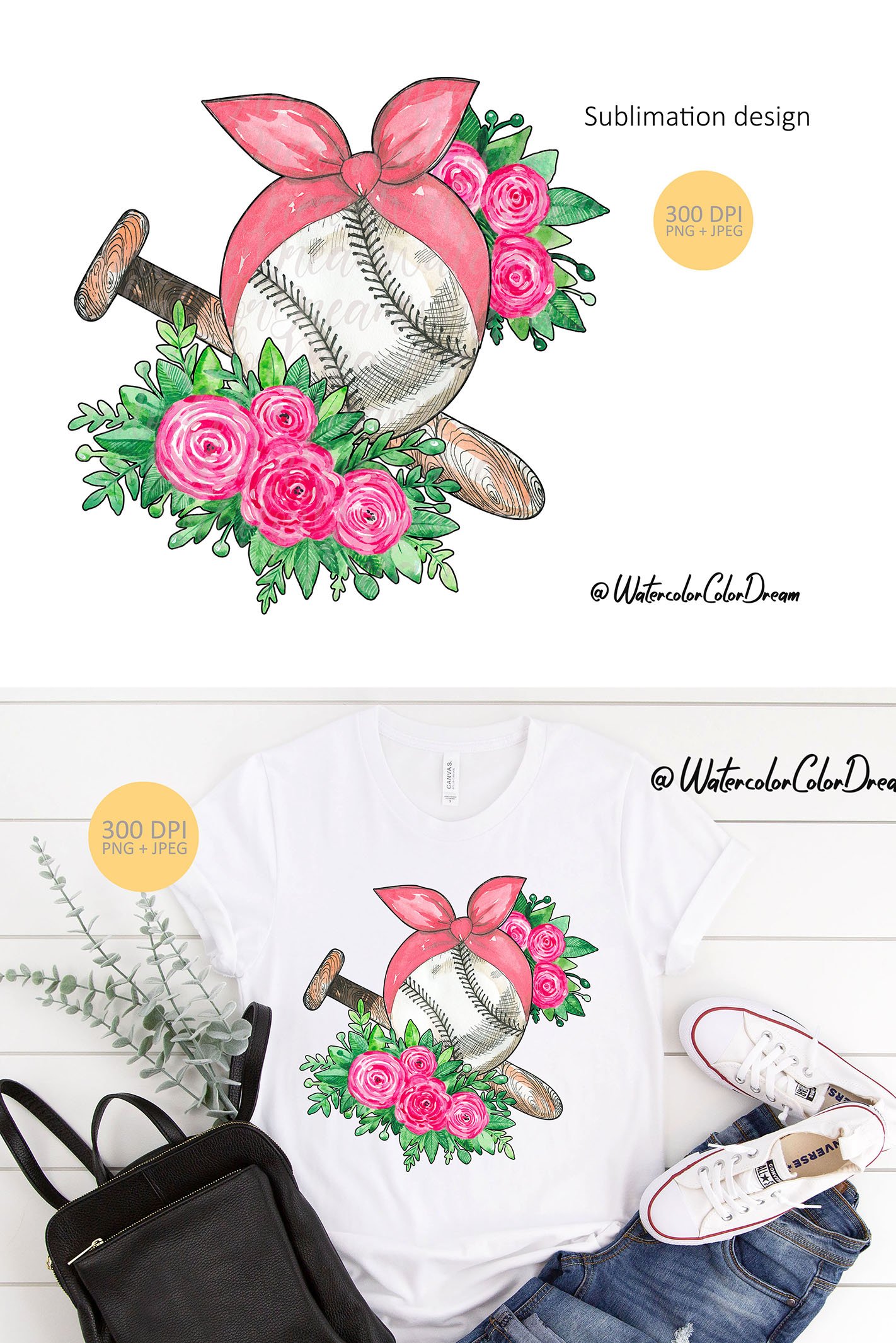 Floral Baseball Sublimation design