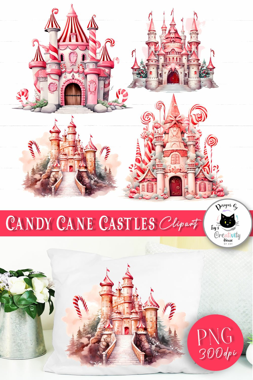 Candy Cane Castles Christmas Clipart | Christmas PNG Designs