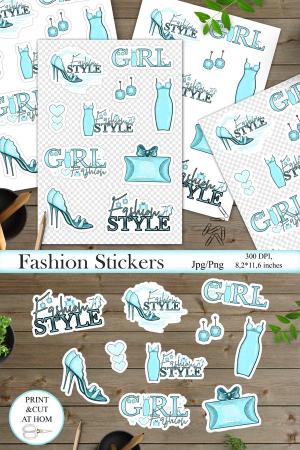 Fashion Girl Stickers PNG | Printable Stickers Bundle