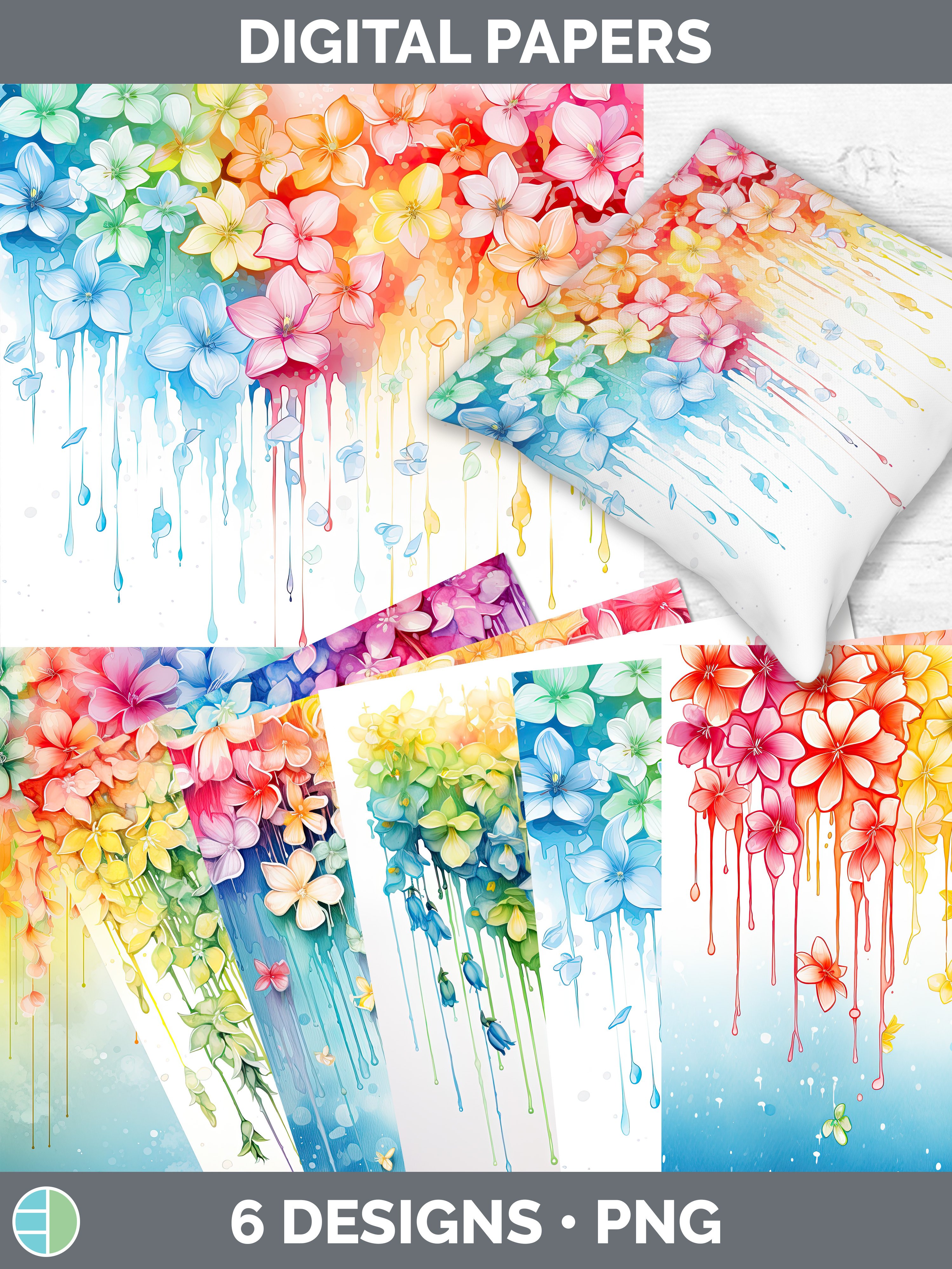 Splat Rainbow Jasmine Flowers Paper Backgrounds | Bundle Dig