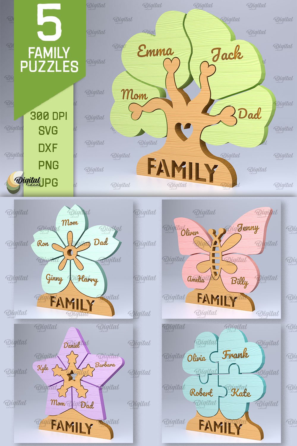 Family Puzzles SVG Bundle. Personalized Family Puzzles Laser