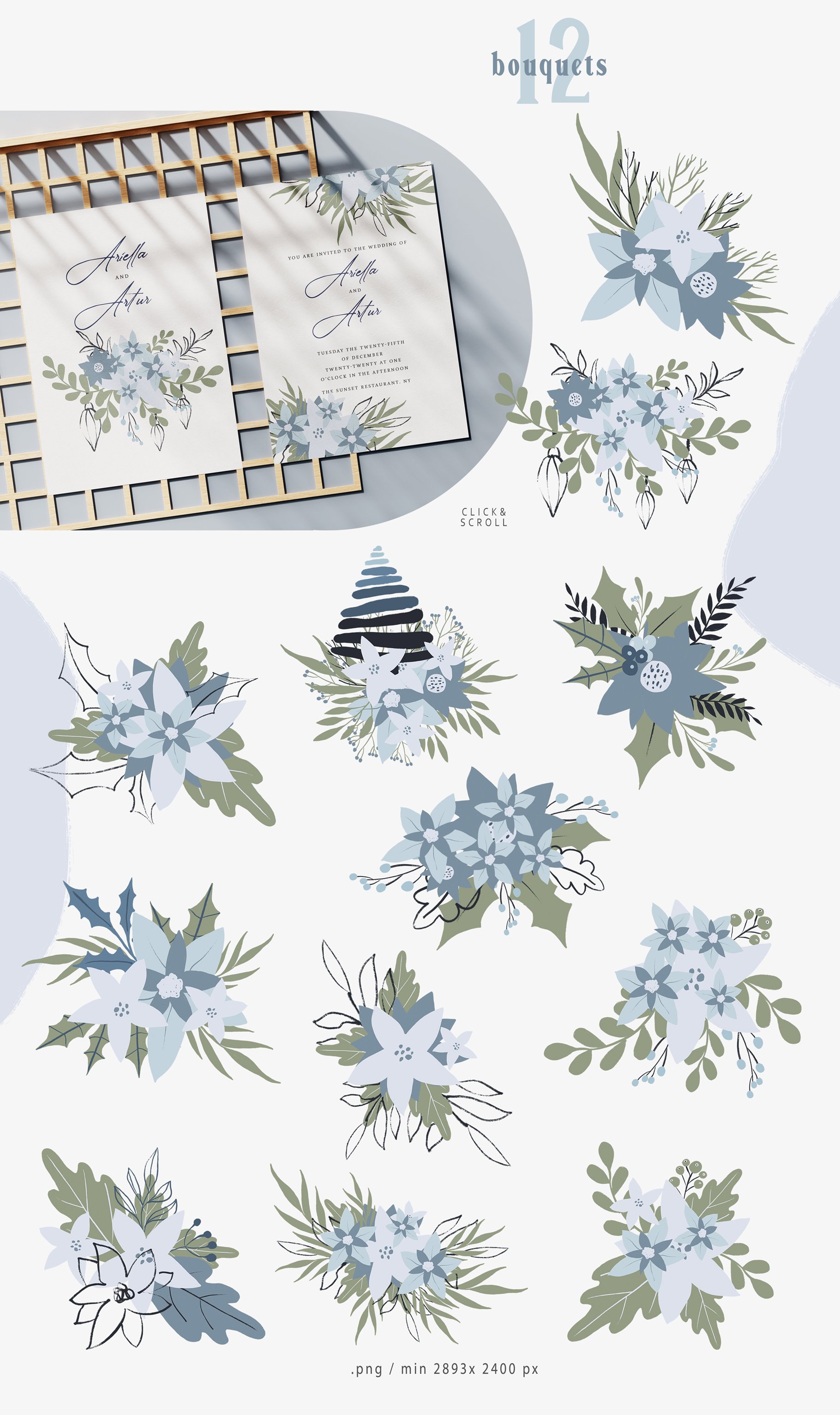 Scandinavian Christmas flower bouquet clipart