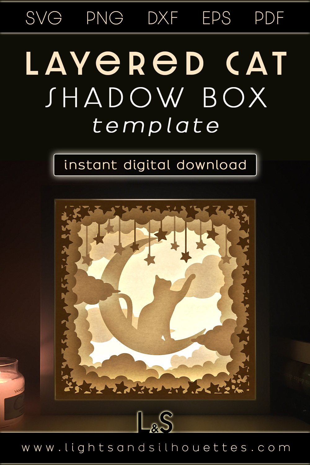 Cat Shadow Box Svg Design | Paper Cut Template