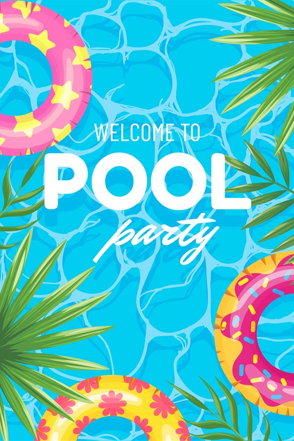 Banner swimming pool party welcome, top view