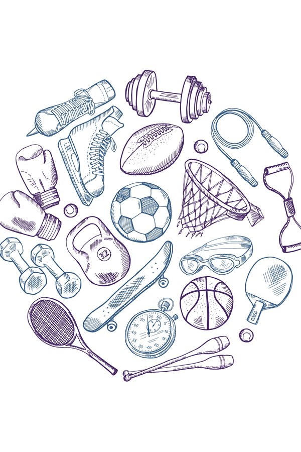 Vector hand drawn sports equipment elements circle concept i