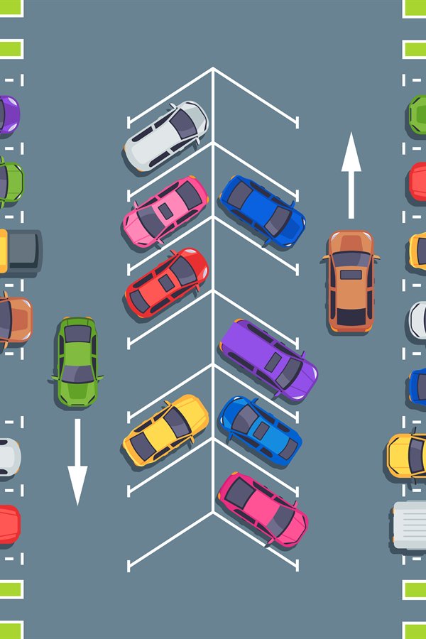 City parking top view. Park spaces for cars, car parking zon