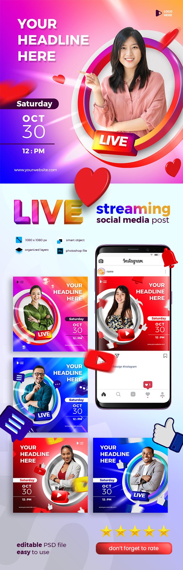 Live Streaming Banner Social Media Post template