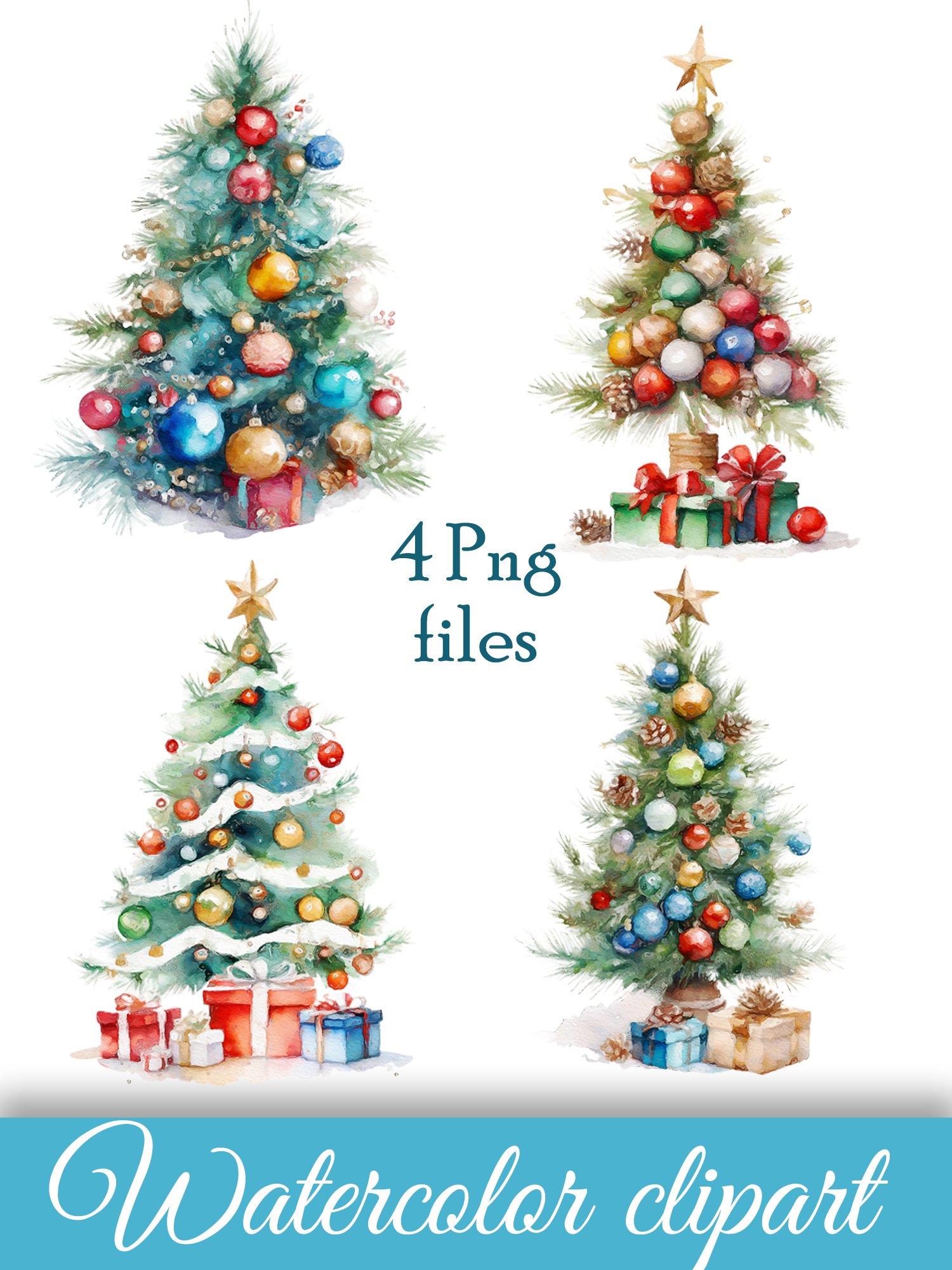 Christmas Tree Sublimation Watercolor Clipart / 4 (3041952)