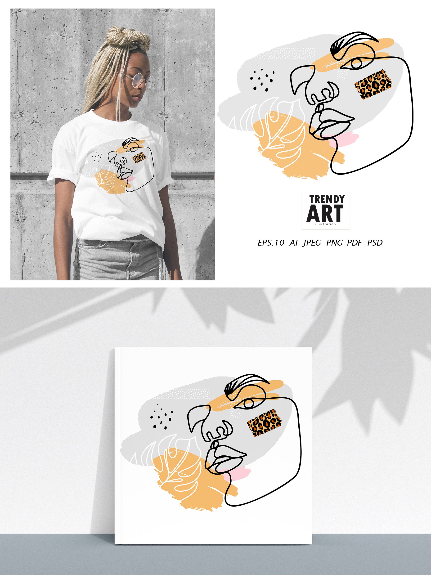 Sublimation One line art print, modern leopard (1217894)