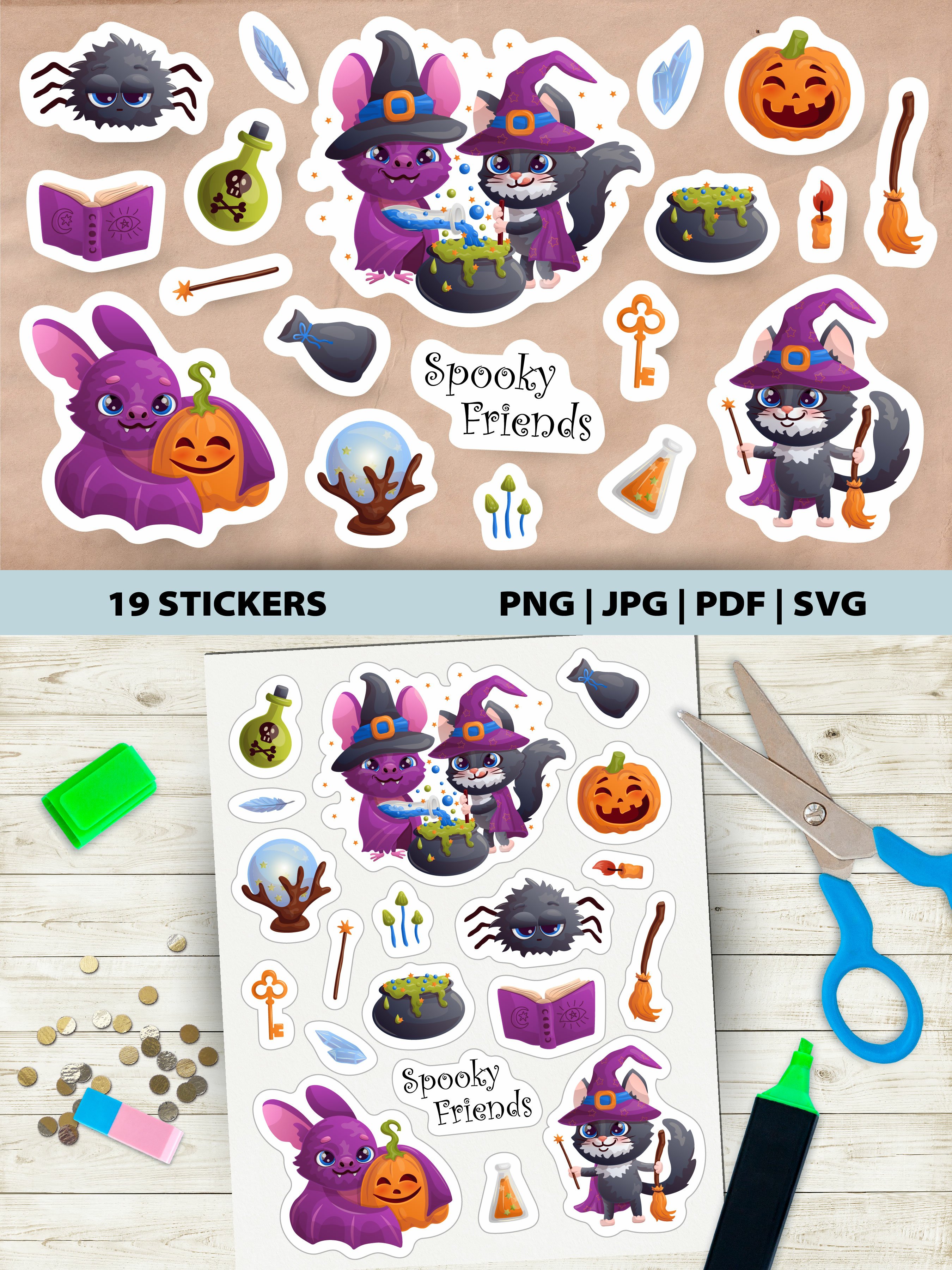 Spooky friend cat and bat 19 stickers