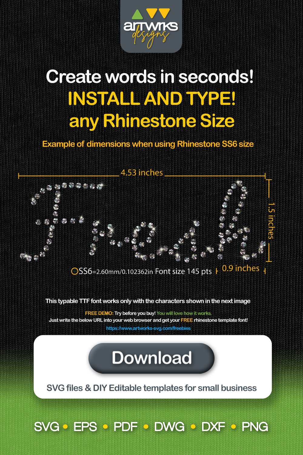 Rhinestone template typeable Rhinestone Script font TTF font