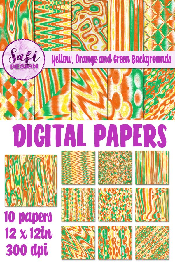 Digital Paper - Yellow, Orange and Green Backgrounds