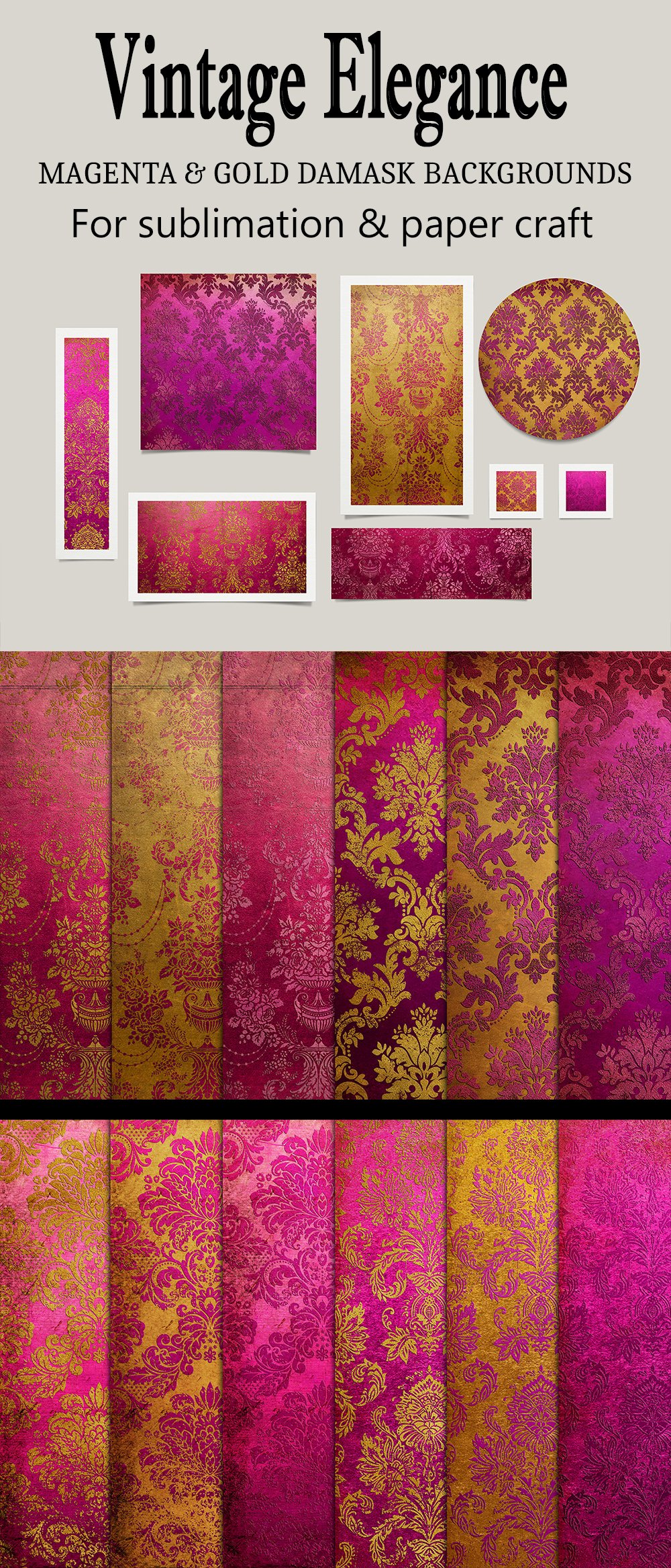 Magenta Pink & Gold Vintage Patterns