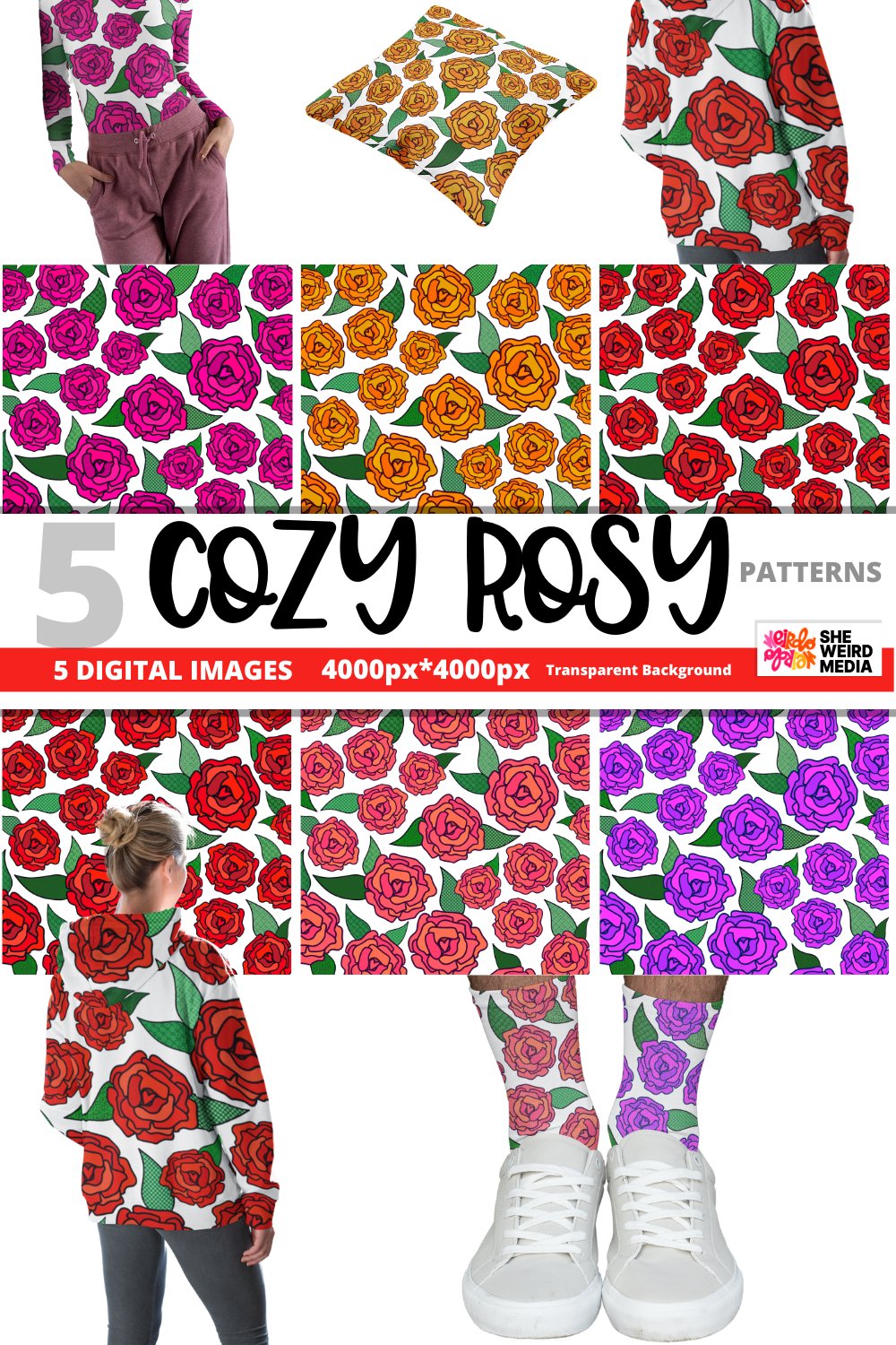 Cozy Rosy Pattern Textile Bundle l Floral Flower Crafting