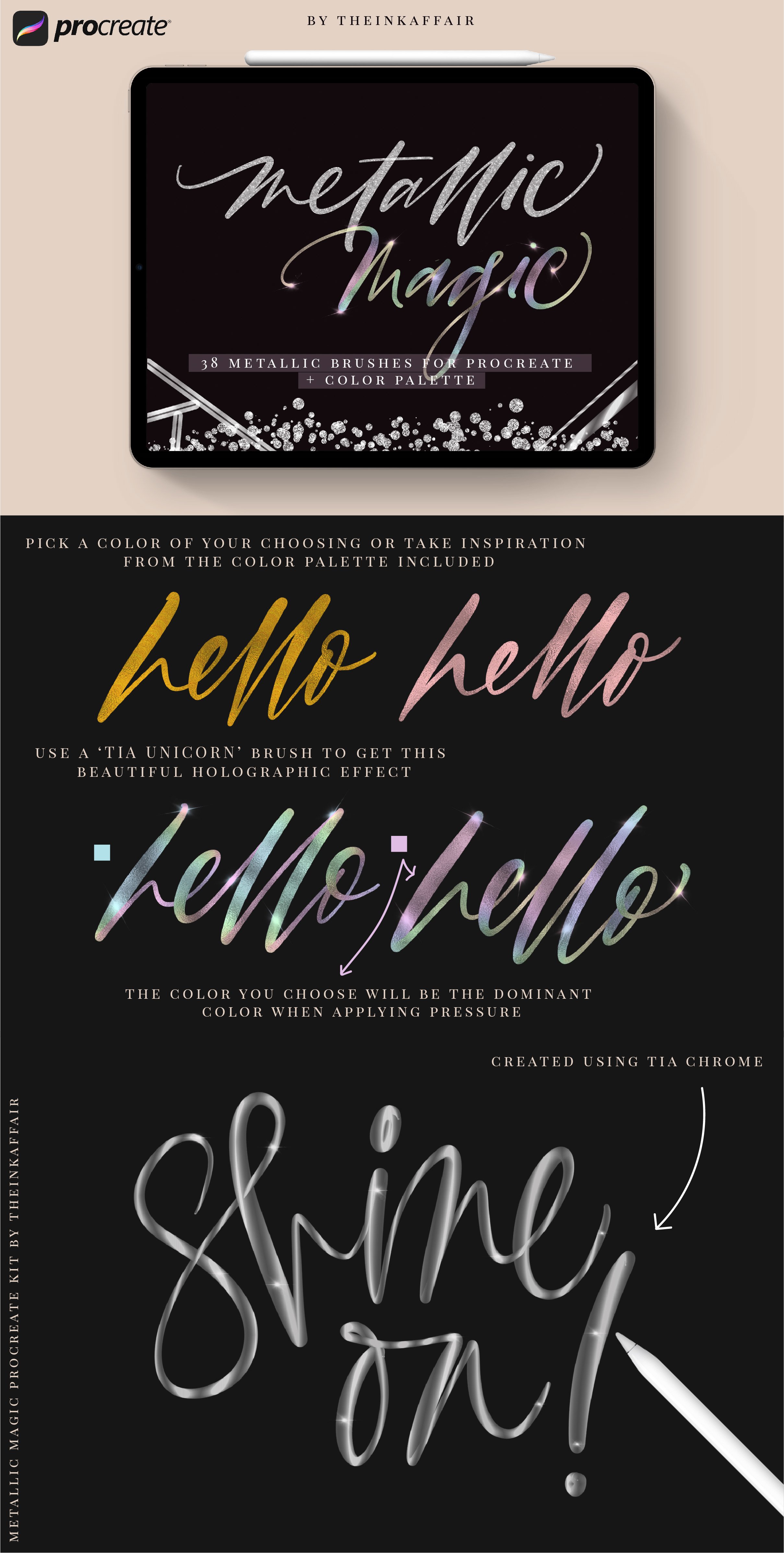 Metallic Calligraphy and Lettering Procreate Brush (809656)