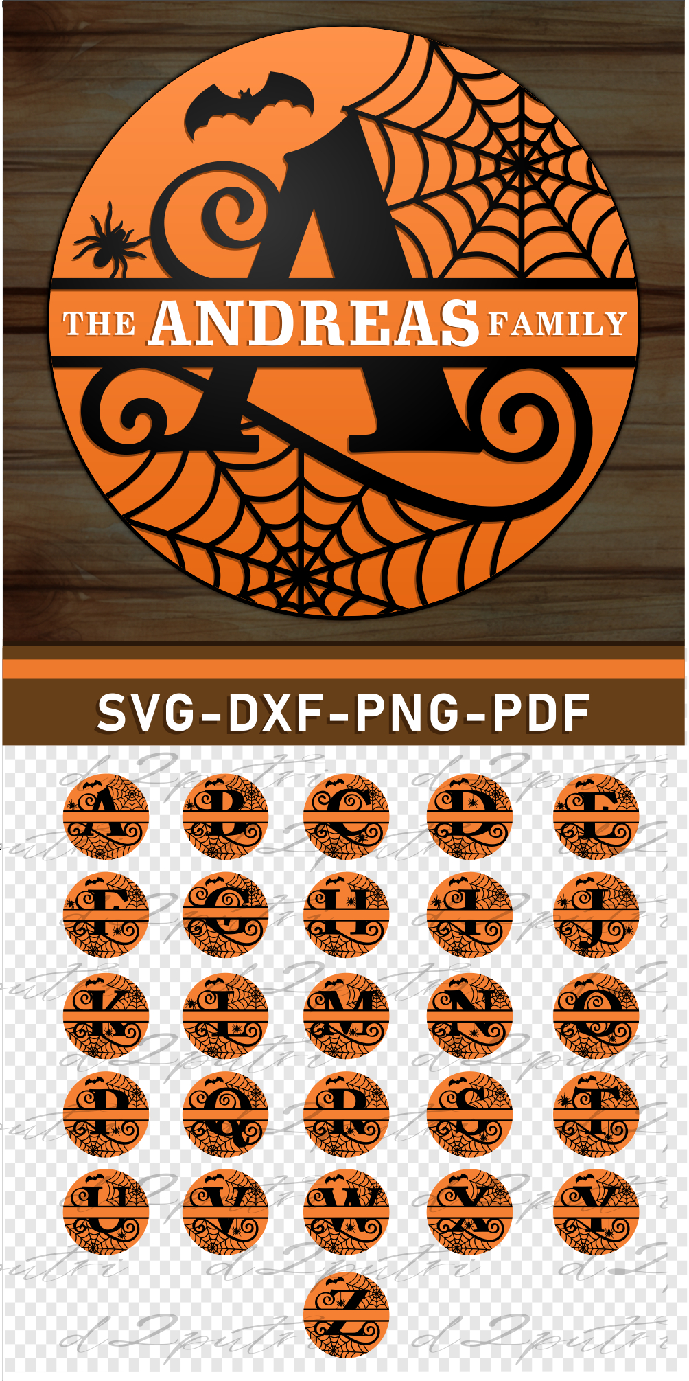 Halloween Monogram Split Letters, Halloween Font SVG Files