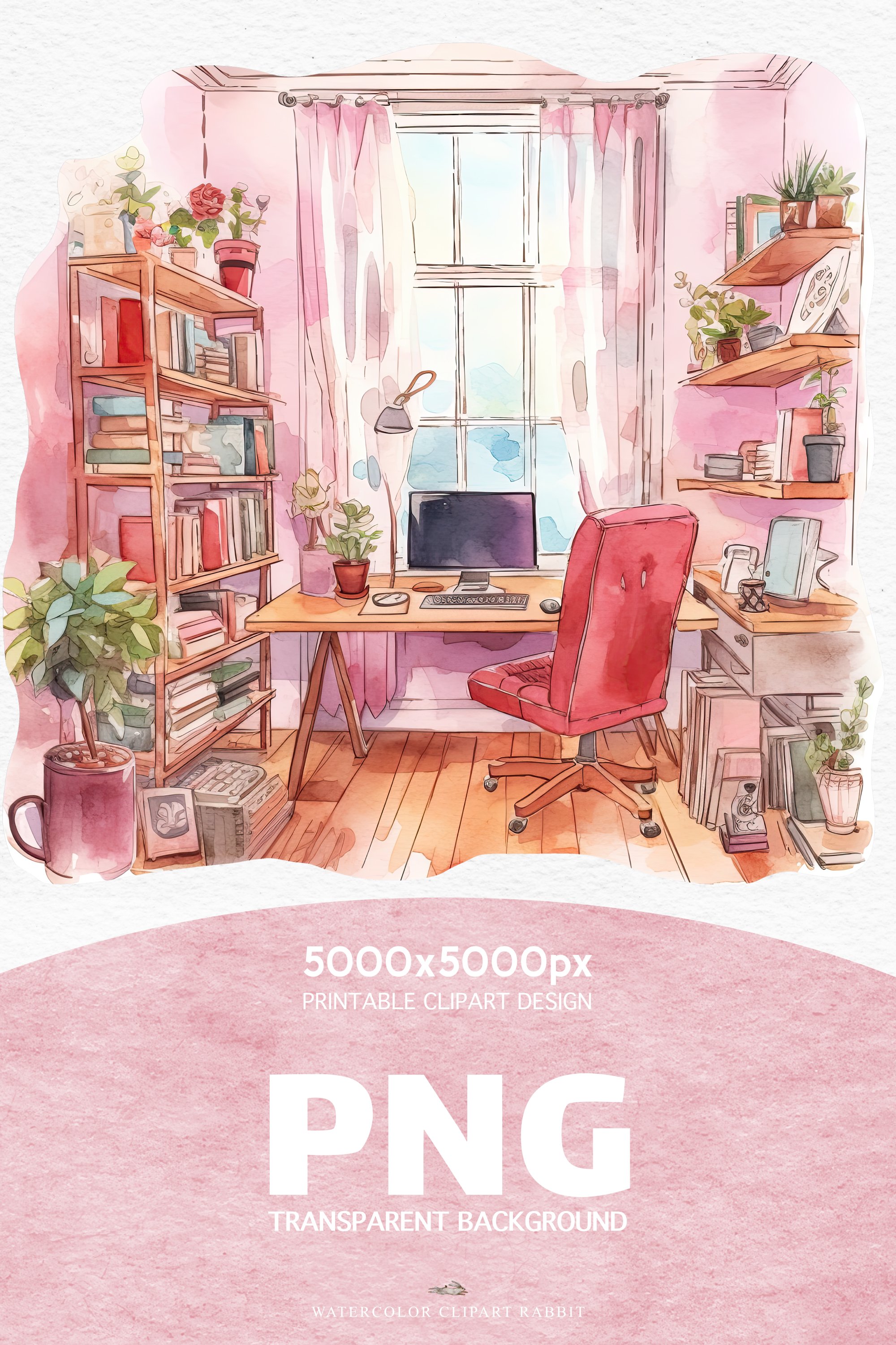 Pink Study Corner Clipart Artist Workspace PNG Scrapbooking