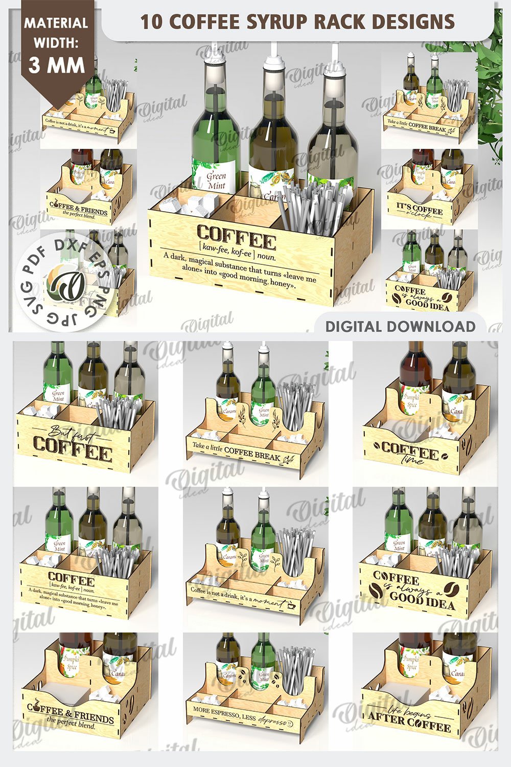 Coffee Syrup Racks Laser Cut Bundle. Bottle Holders SVG