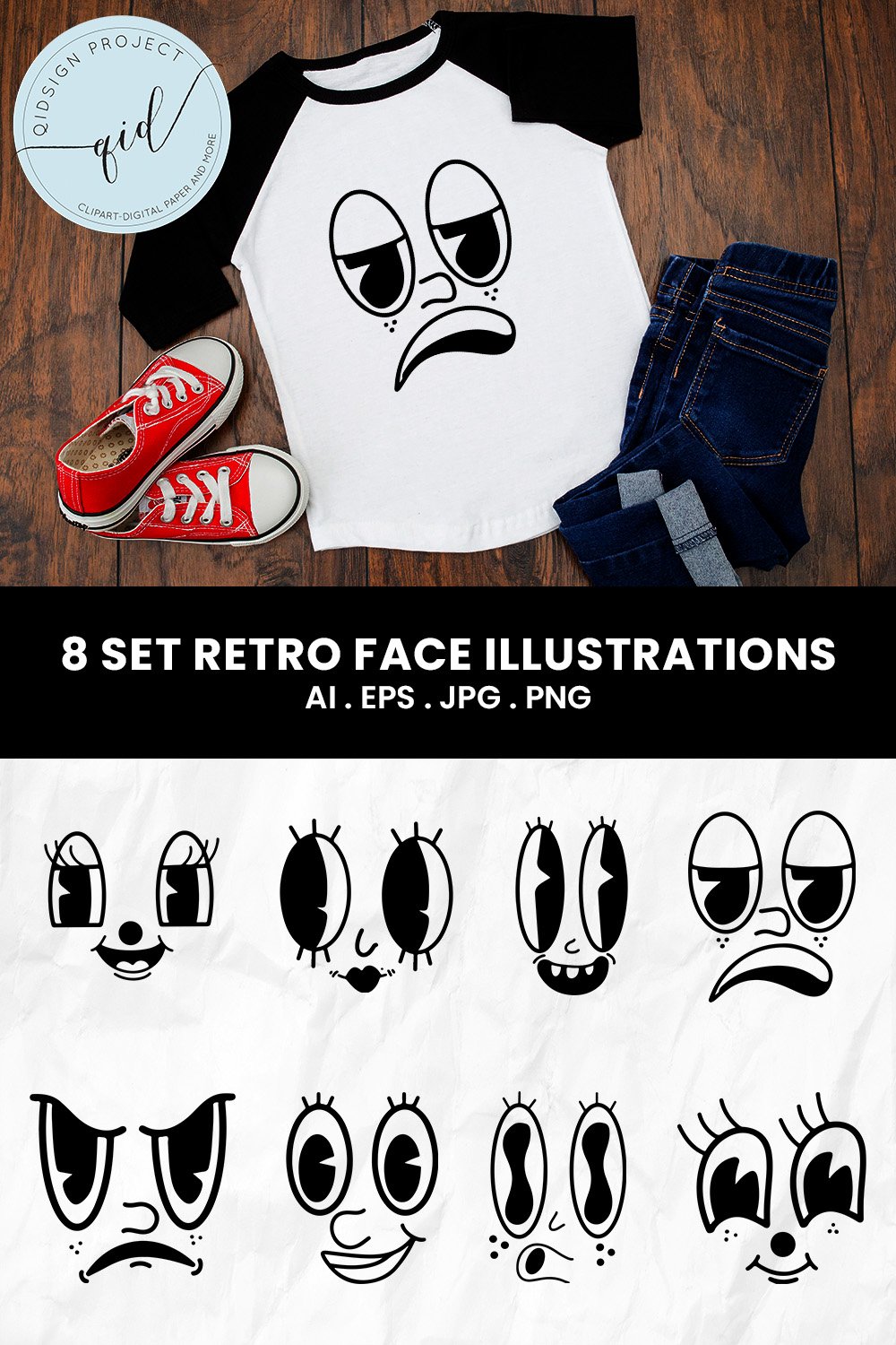 Set Retro Face Illustrations