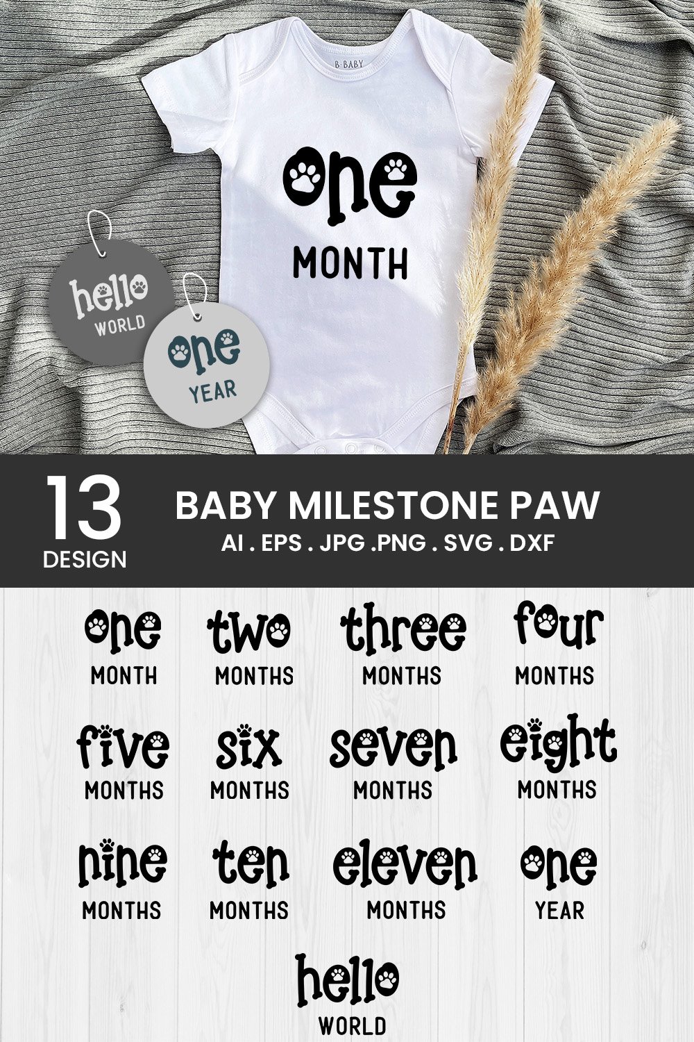 13 set Baby Milestone Paw SVG