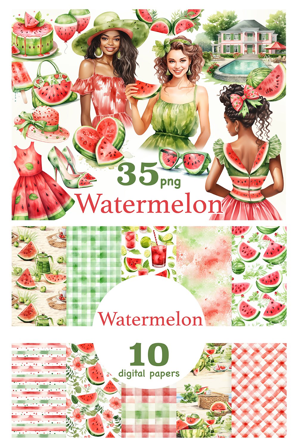Watermelon Clipart | Summer Girl PNG Bundle